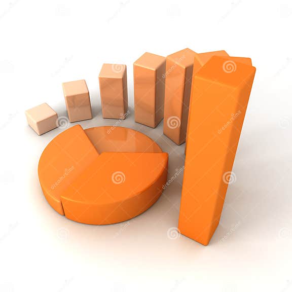 Orange Pie Chart with Bar Graph on White Background Stock Illustration ...