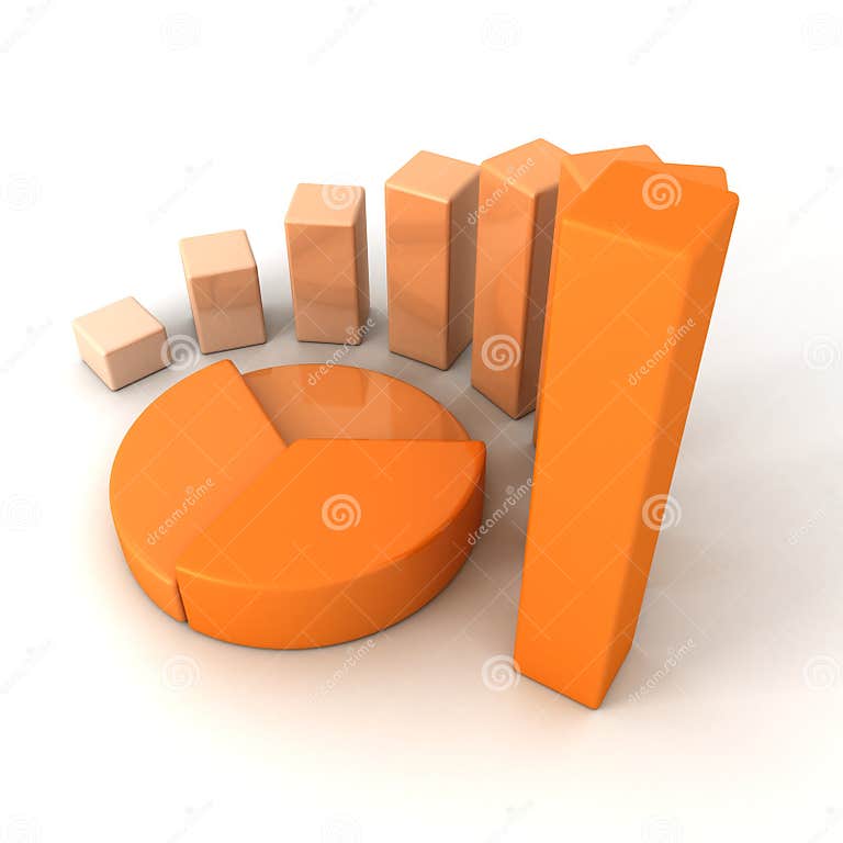 Orange Pie Chart with Bar Graph on White Background Stock Illustration ...