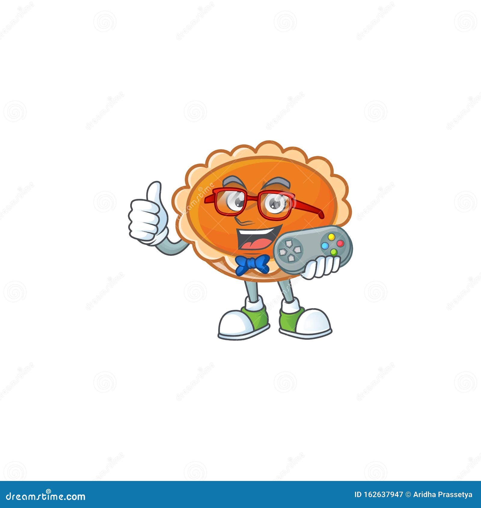 Orange Pie with Holding Gamer Character on White Background. Stock ...