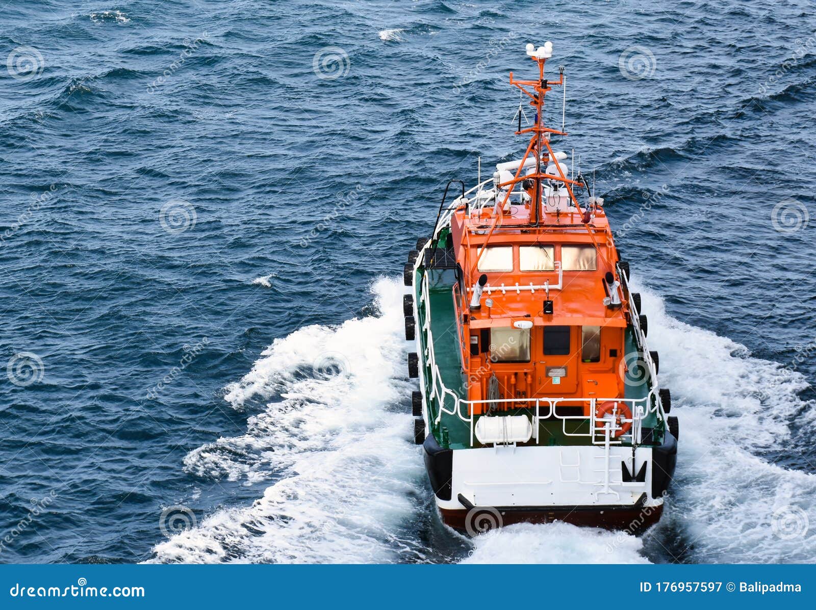 An Orange Pilot Boat is Sailing at High Speed Stock Image - Image of ...