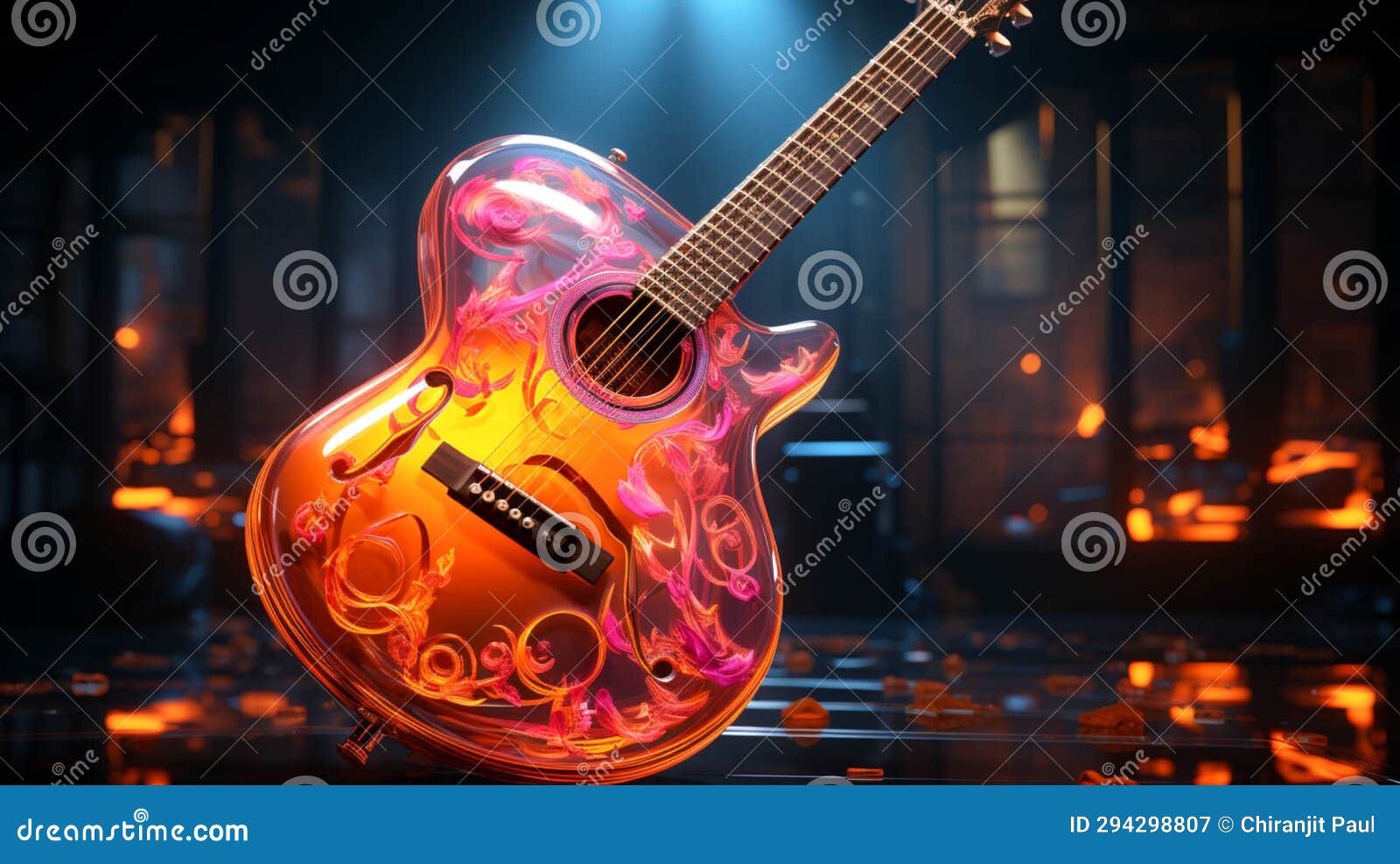 A Orange and Pink Neon Color Guitar Stock Image - Image of concepts ...