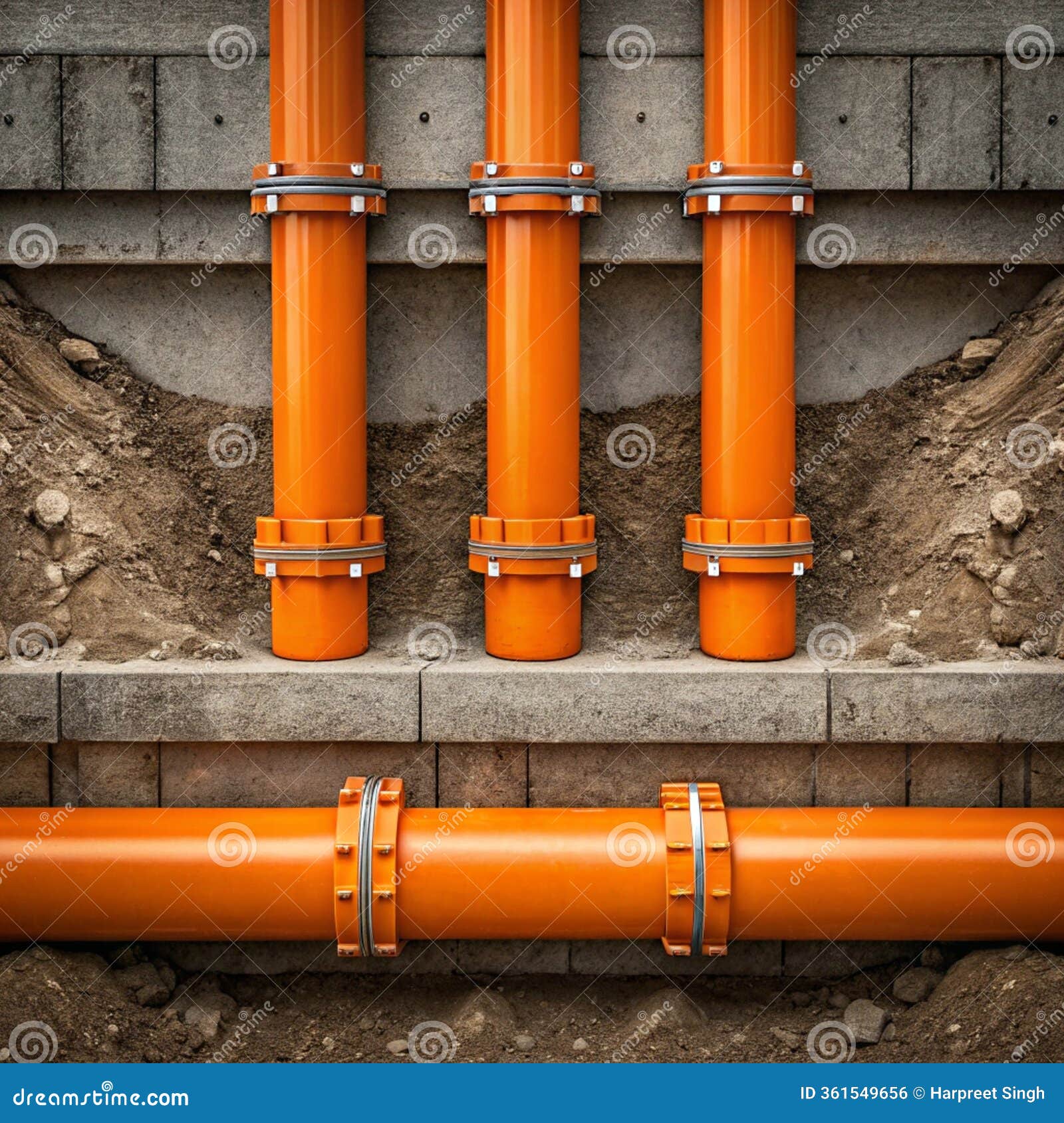 Pipes in Soil for Heating Distribution Installation Stock Illustration ...