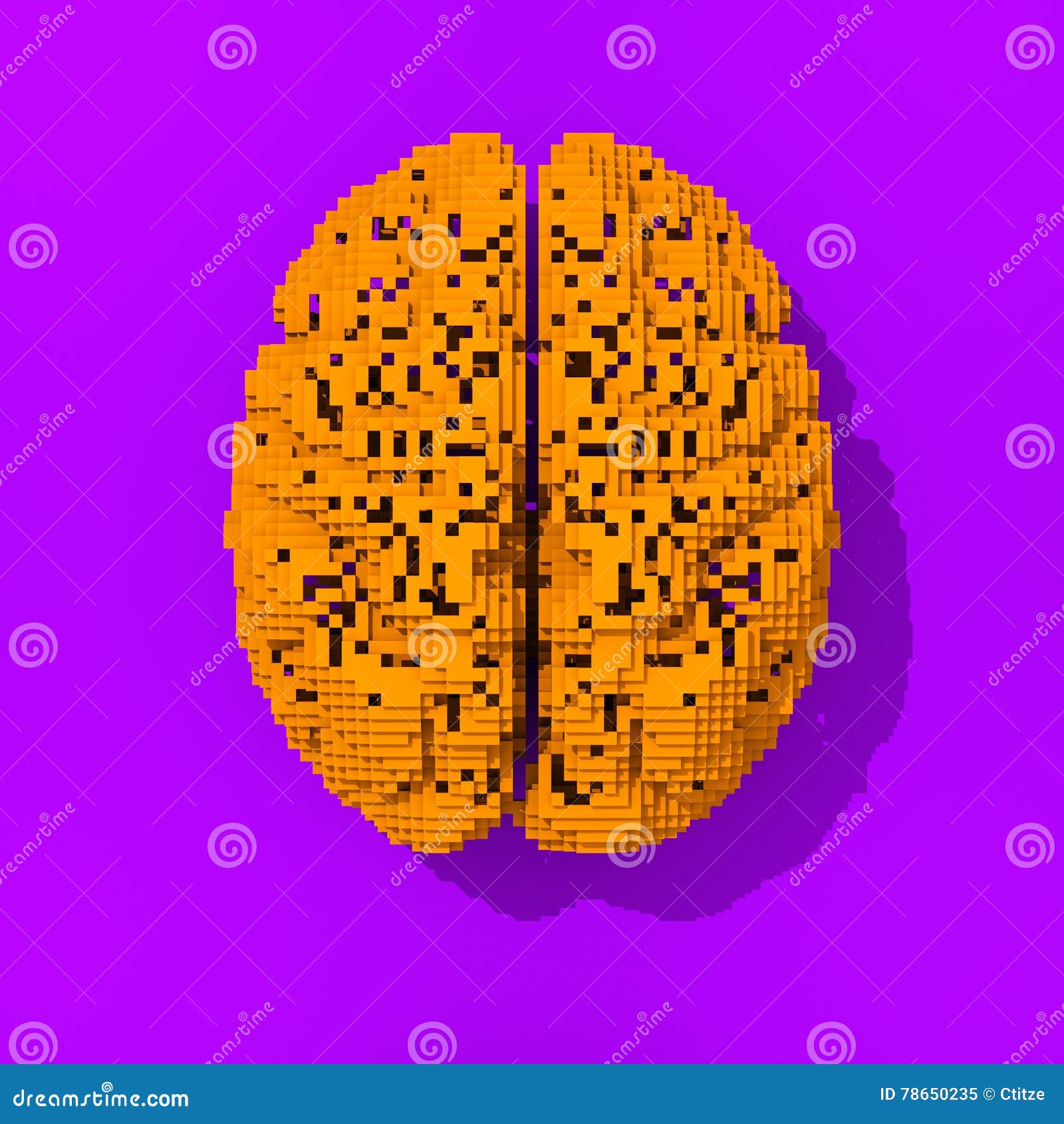 Orange Pixelated Brain Illustration Stock Illustration - Illustration ...