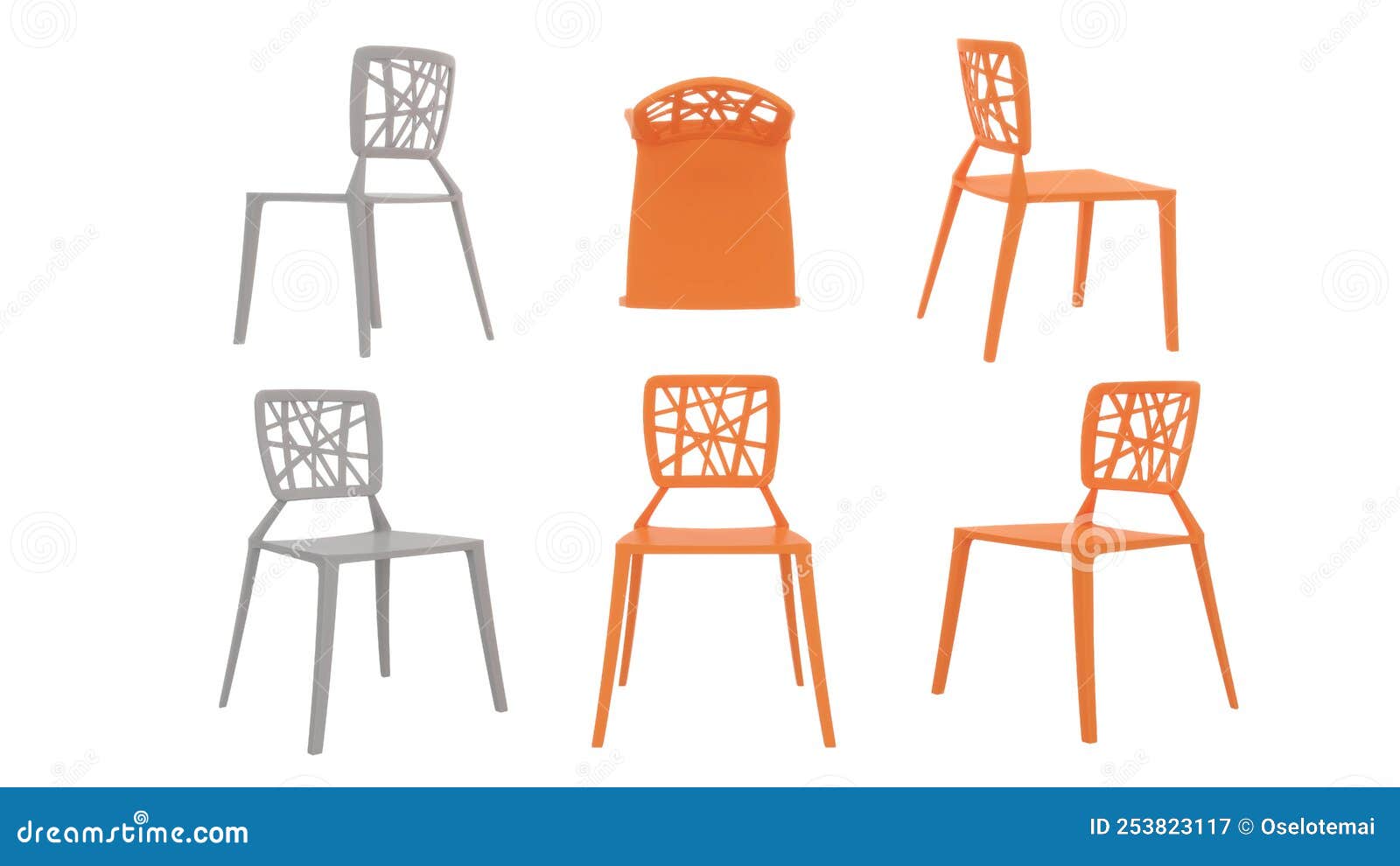 Orange Plastic Chair on White Background, Top View, Side Stock ...