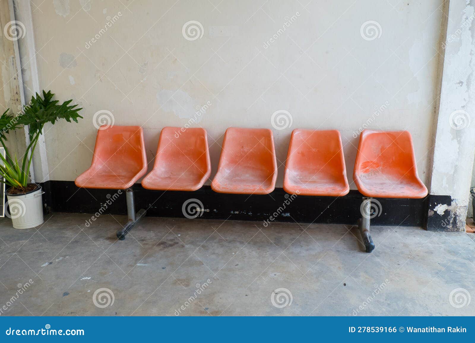 Orange Plastic Chairs at the Bus Stop Stock Photo - Image of blue ...