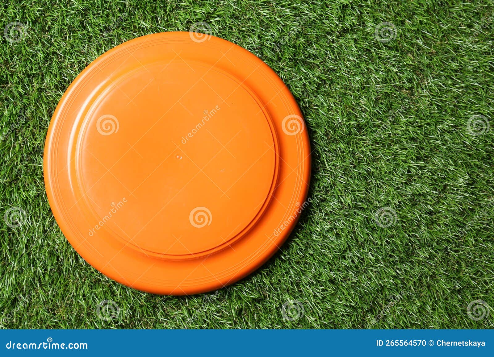 Orange Plastic Frisbee Disk on Green Grass, Top View. Space for Text ...
