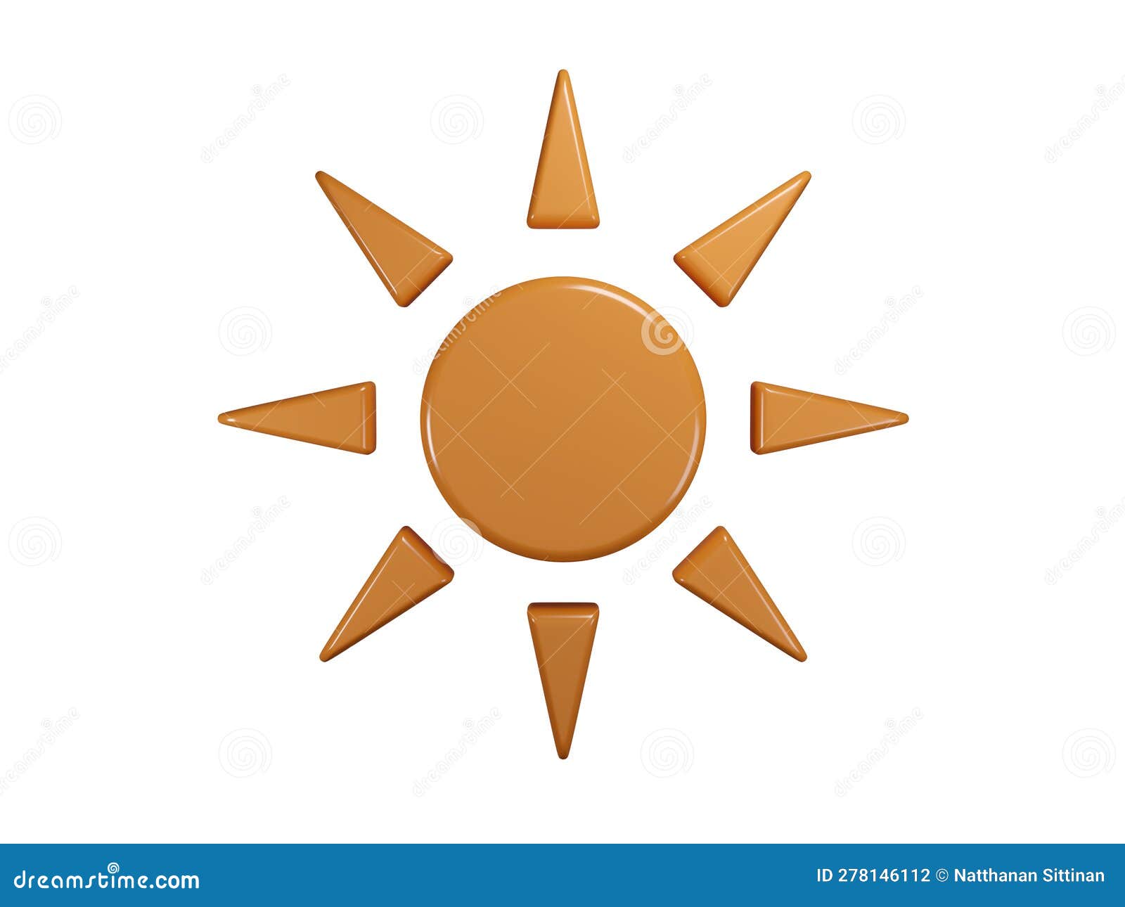 Orange Plastic Sun and Triangle Ray with Rounded Edge on White Isolate ...