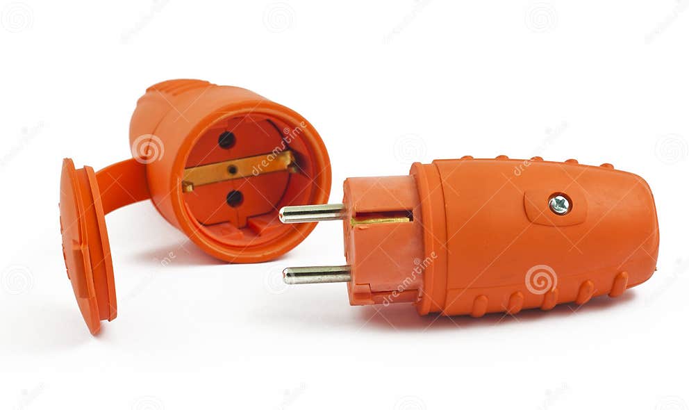 The Orange Plug and the Socket on White Stock Photo - Image of energy ...