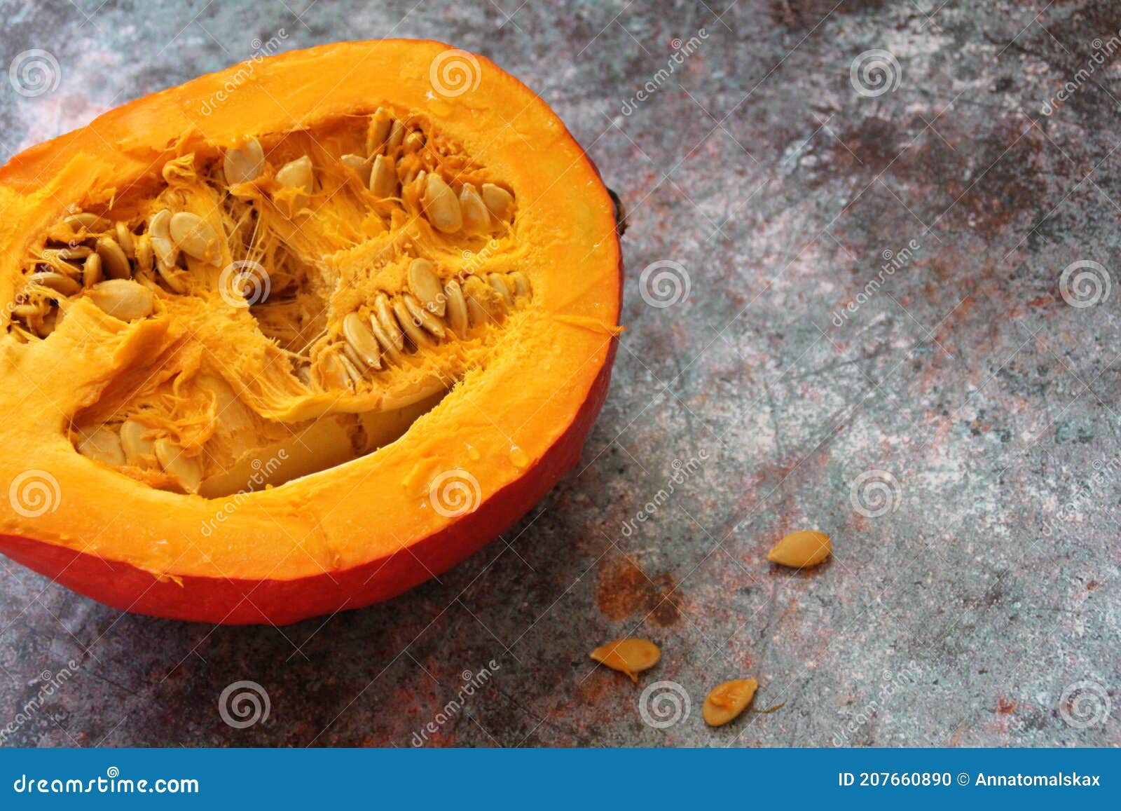 Orange, Plump Pumpkin, Sectioned with Seeds Inside, Orange Vegetable ...