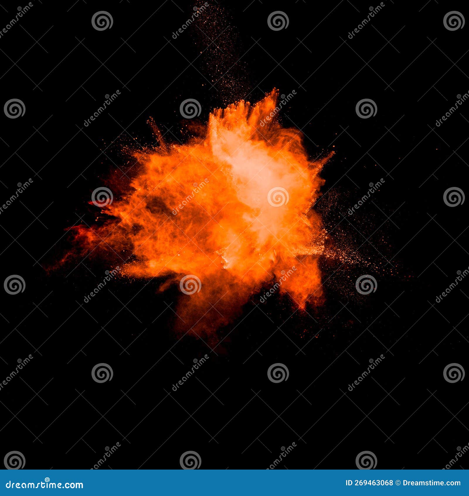 Orange Powder Explosion on Black Background. Orange Color Dust Splash ...
