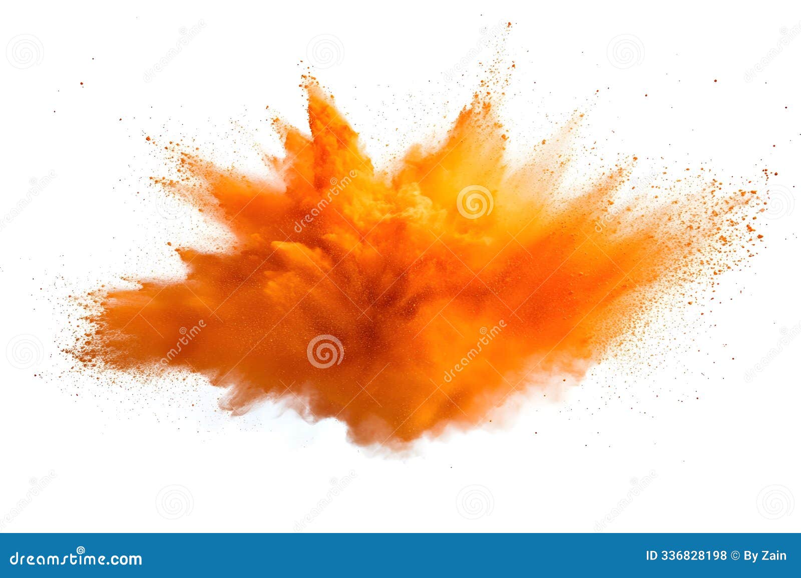 Orange Powder Explosion Cloud Isolated White Background in Dynamic ...