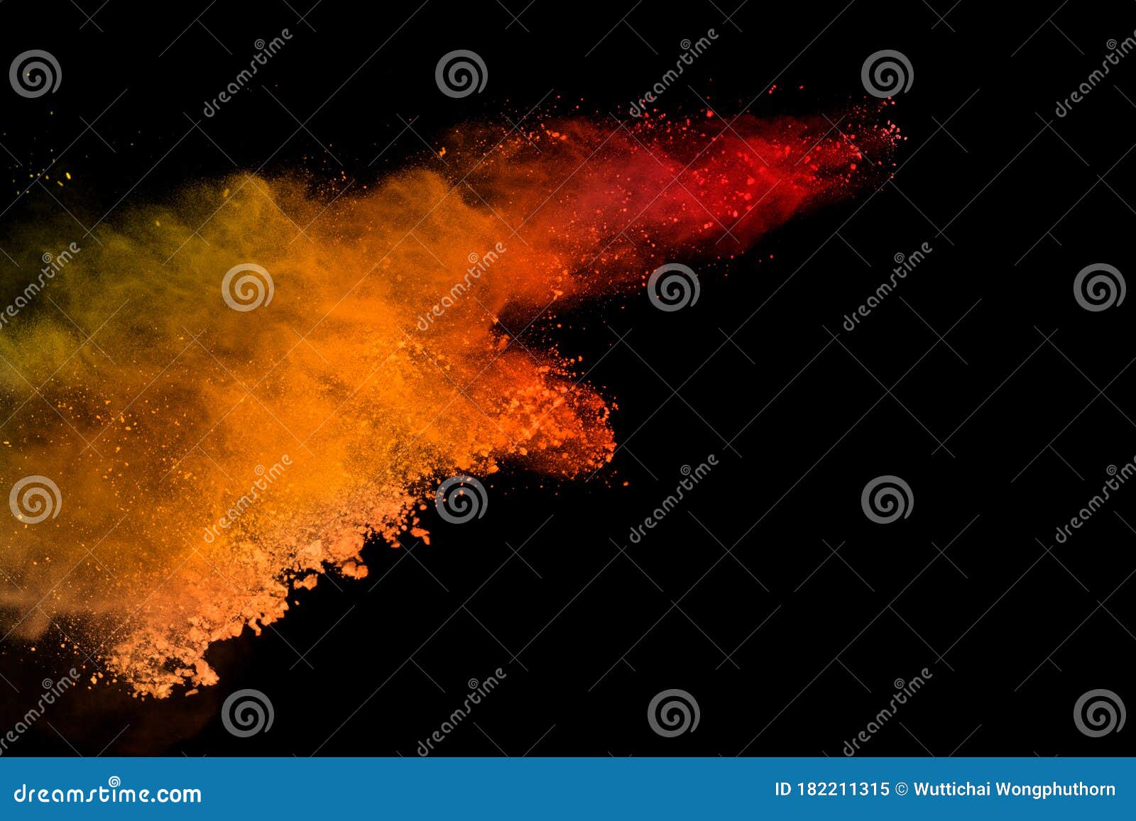 Orange Powder Explosion Isolated on Black Background.Colored Dust ...