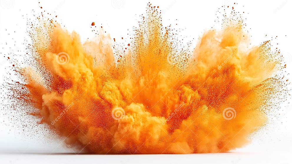 Orange Powder Explosion on White Background. (3 Stock Illustration ...