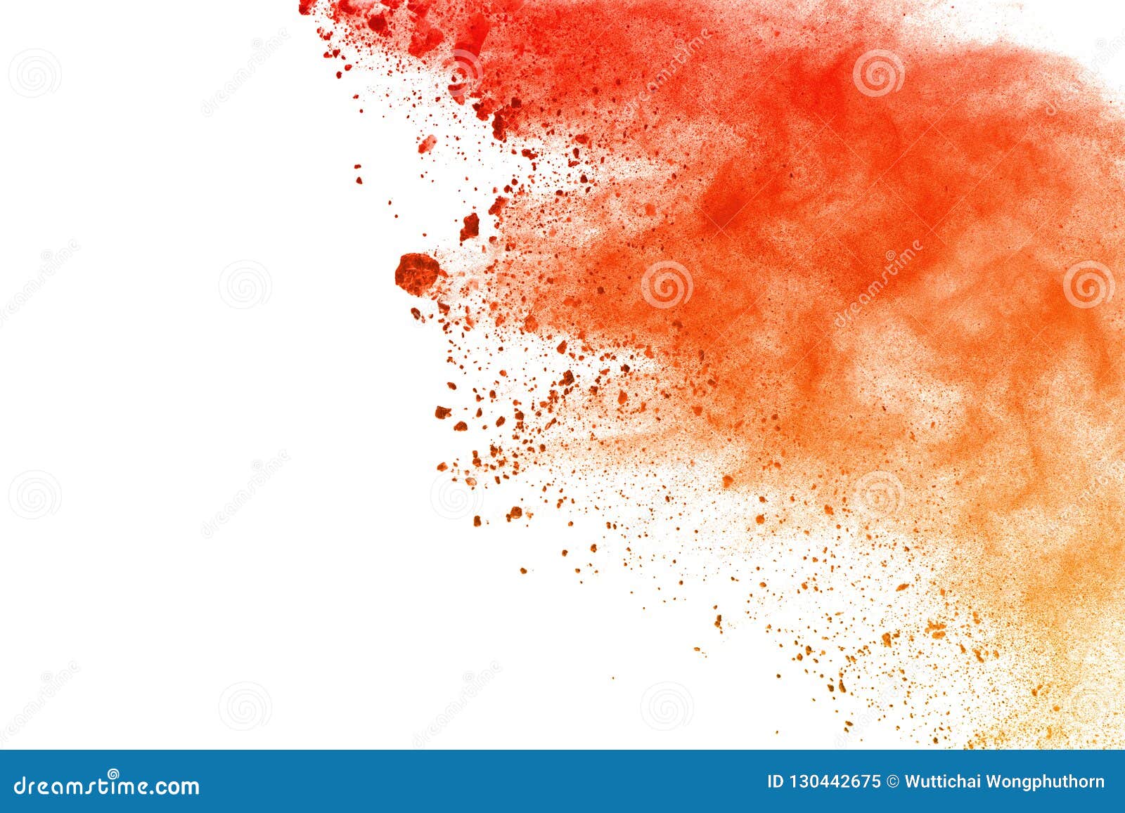 Orange Powder Explosion on White Background. Colored Cloud. Colorful ...