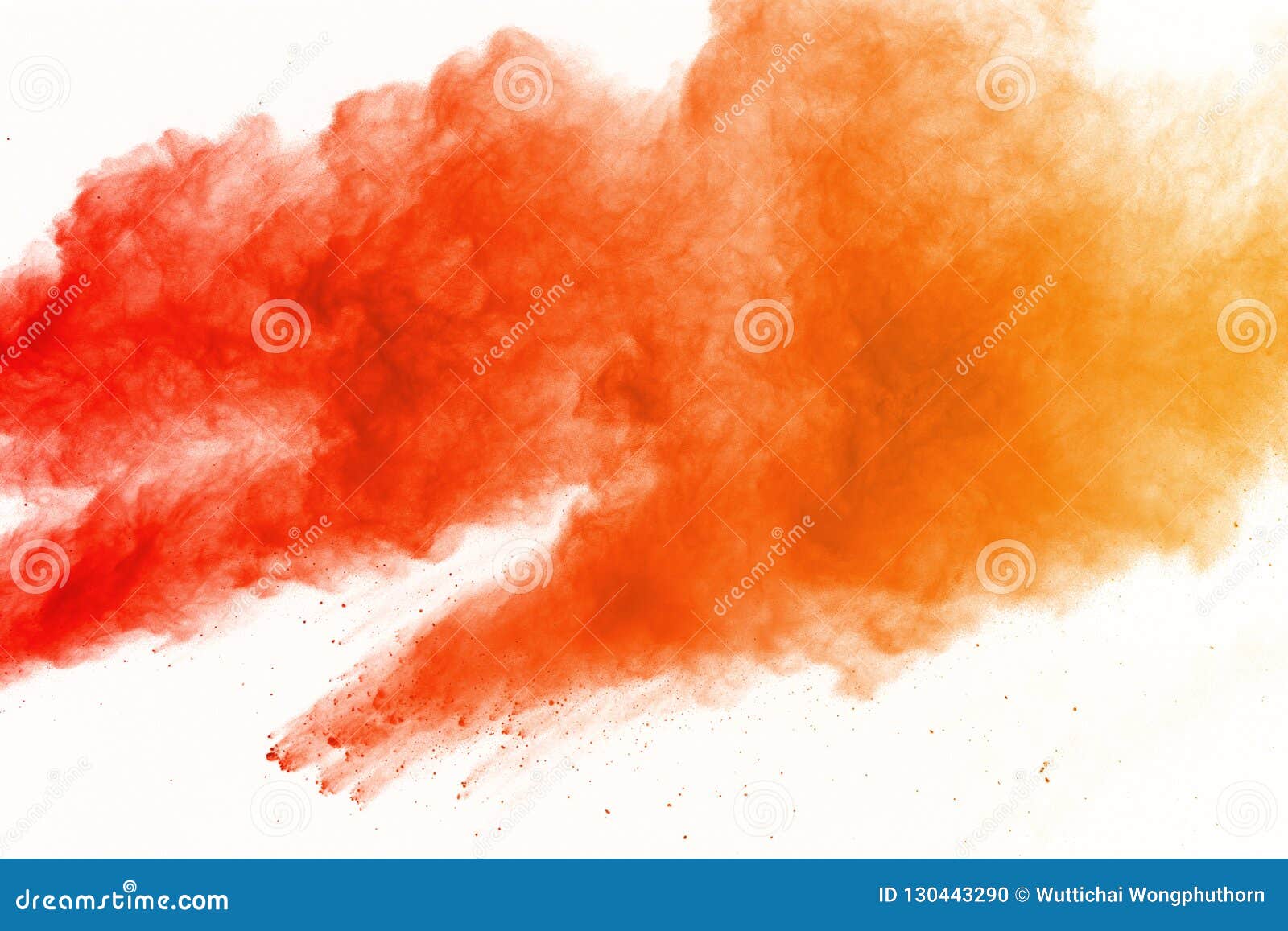 Orange Powder Explosion on White Background. Colored Cloud. Colorful ...