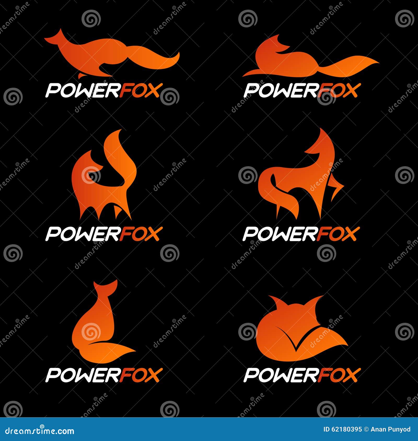 Orange Power Fox Logo Vector Set Design Stock Vector - Illustration of ...