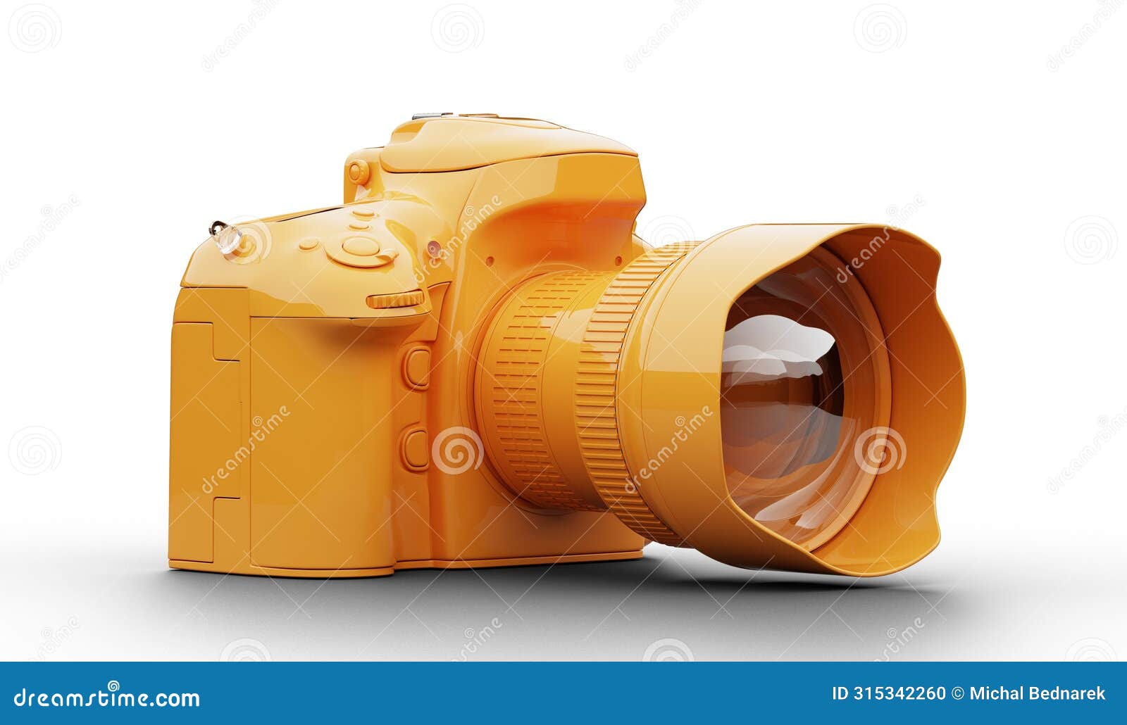 Orange Professional Dslr Camera Side View on White Background Stock ...