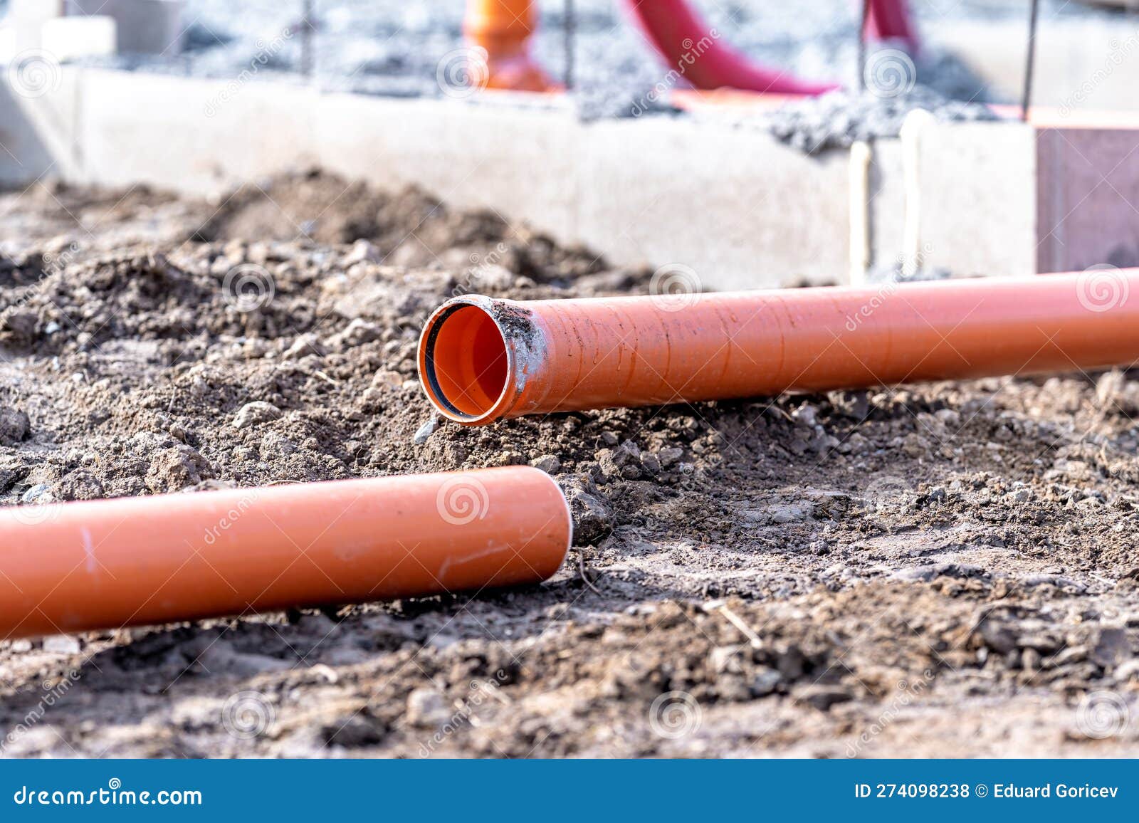 Orange PVC Plastic Pipes on the Construction Site Stock Photo - Image ...