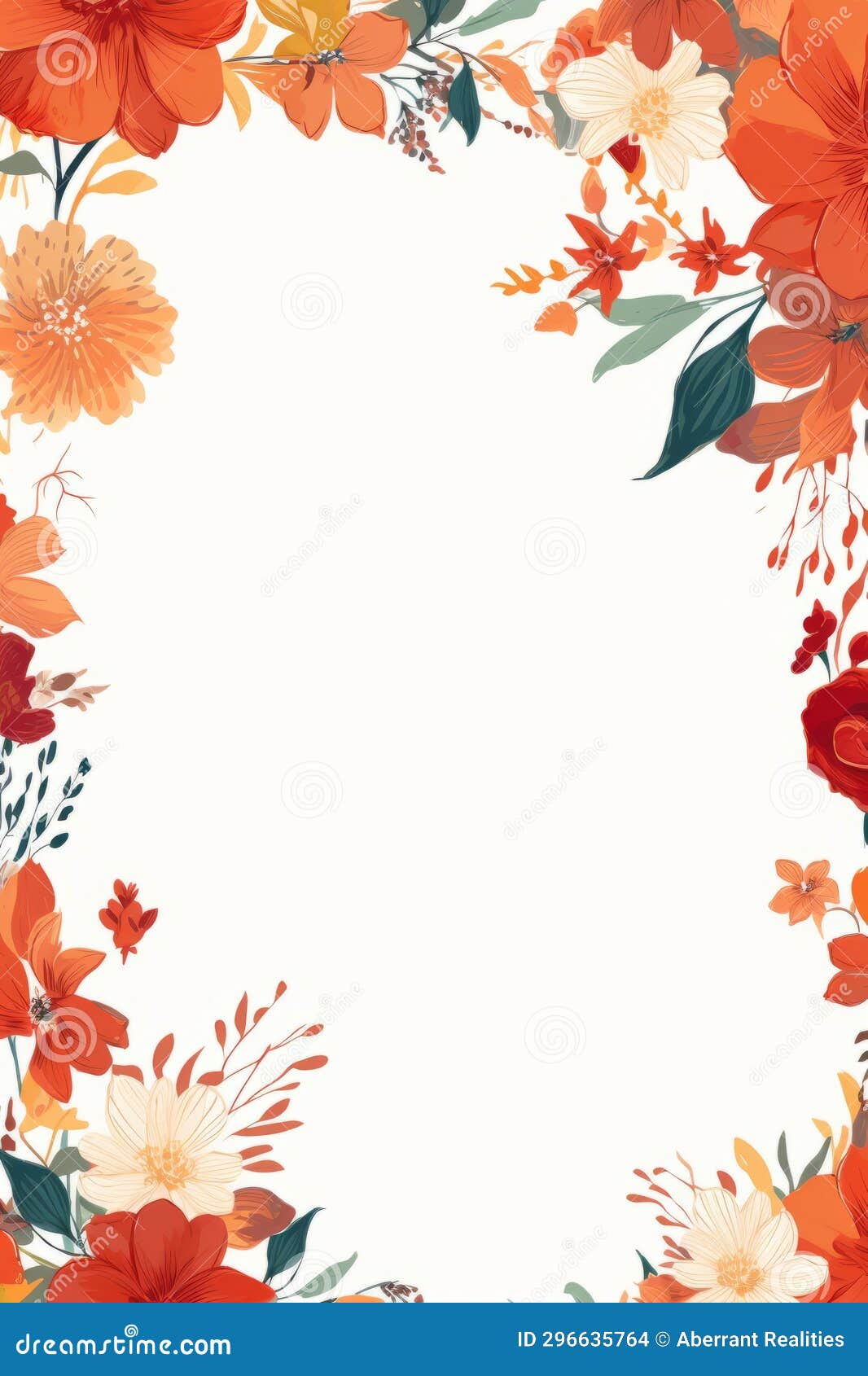 An Orange and Red Floral Frame on a White Background Stock Illustration ...