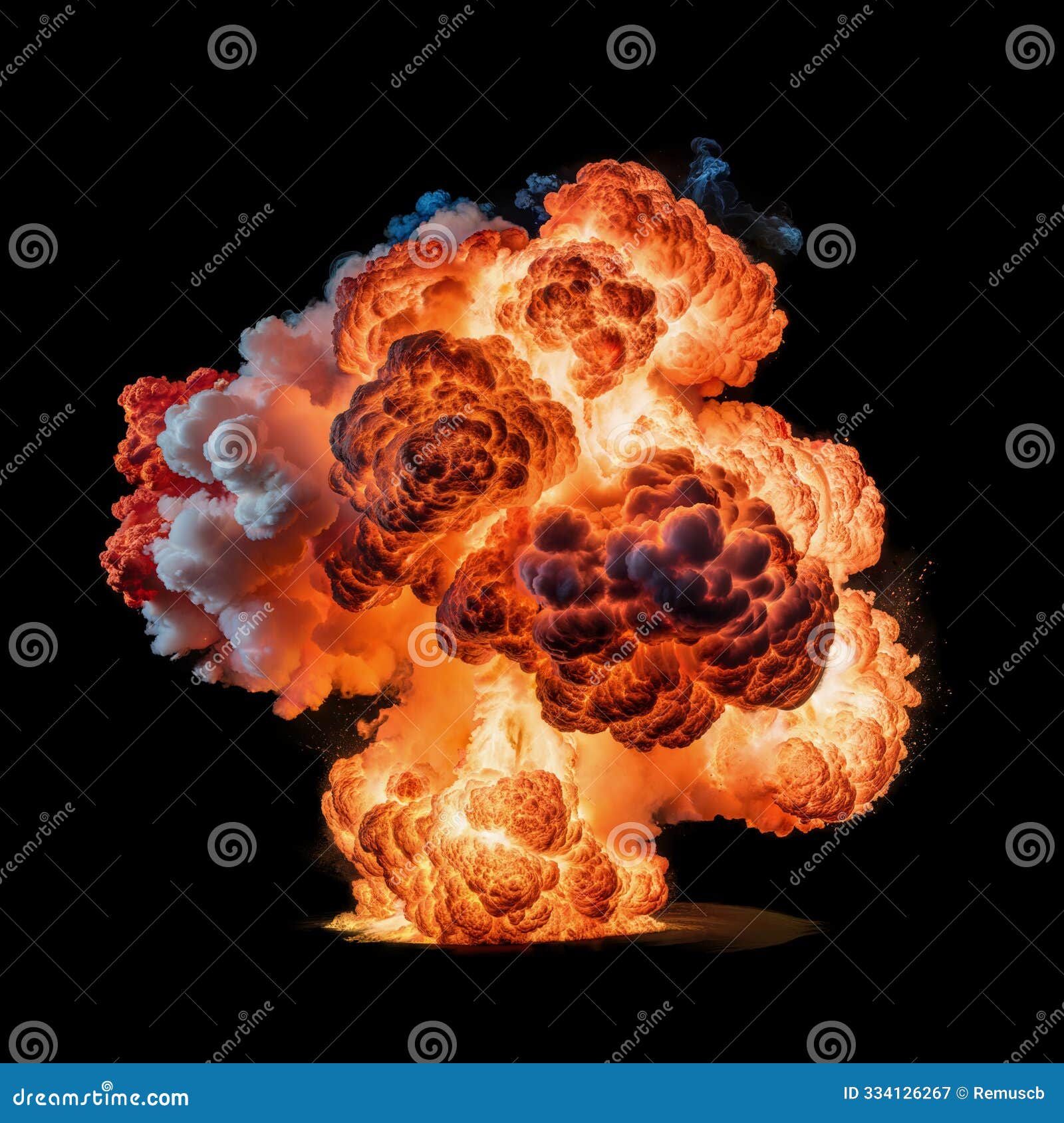 Orange and Red Incendiary Explosion with Blue Smoke Isolated on ...