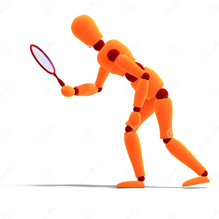 Orange / Red Manikin Looking through a Magnifier Stock Illustration ...