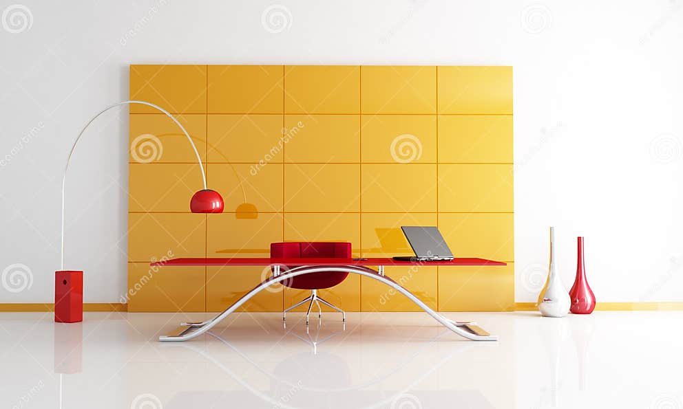 Orange and Red Office Space Stock Illustration - Illustration of work ...
