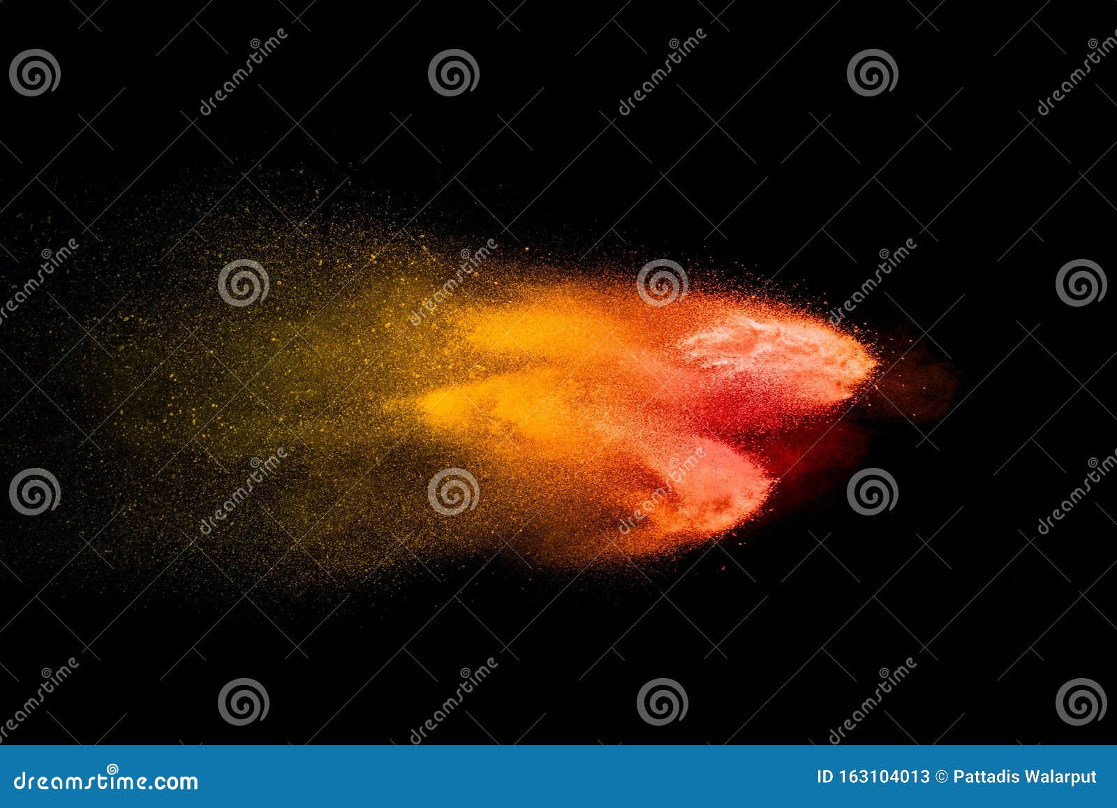 Orange Red Powder Explosion on Black Background.Orange Red Color Dust ...
