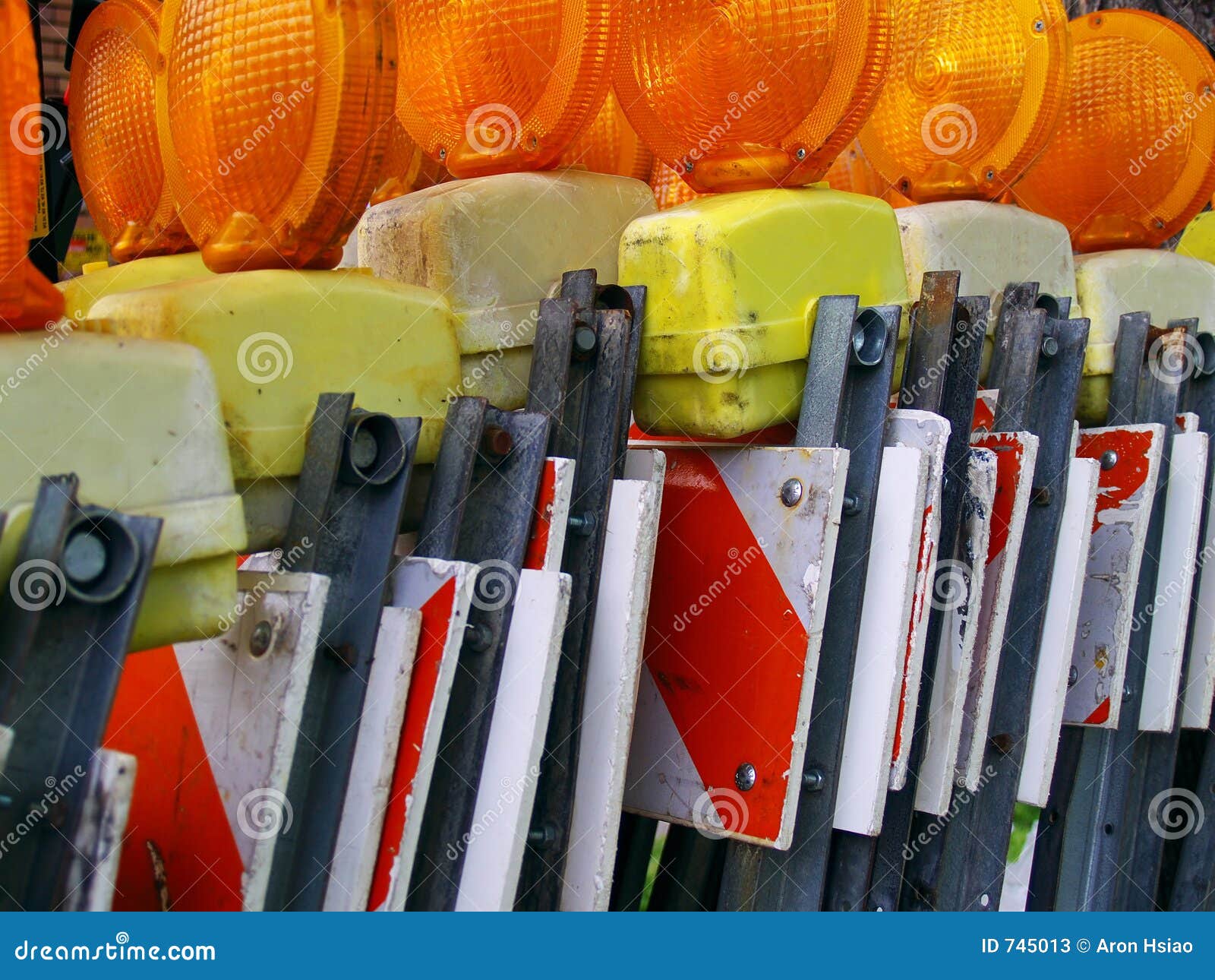 Orange Reflectors on Barricades Stock Image - Image of barricades, work ...