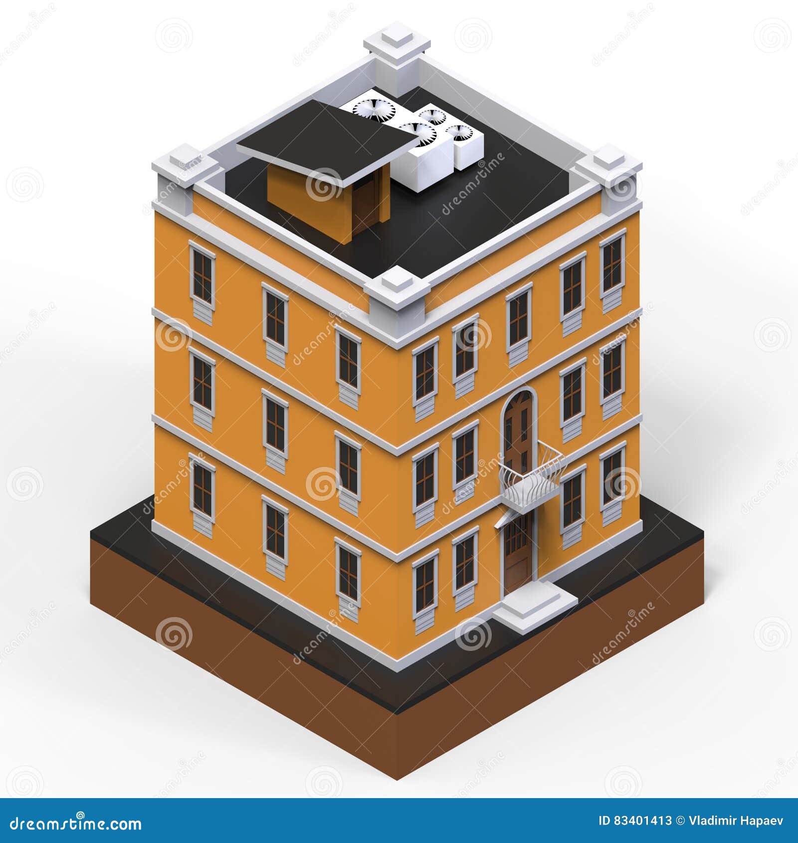 Orange Residential Building In A Small Isolated Platform. Raster 3d ...