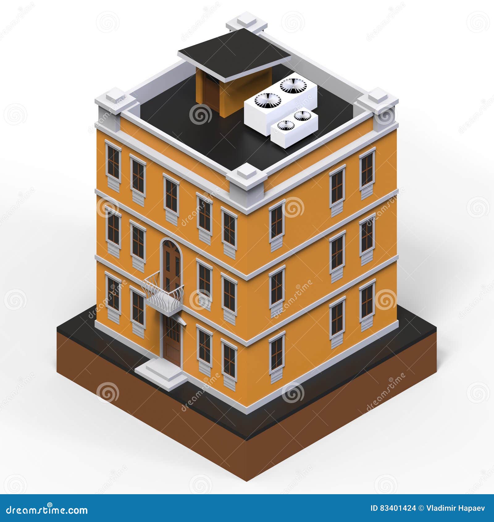 Orange Residential Building in a Small Isolated Platform. Raster 3d ...