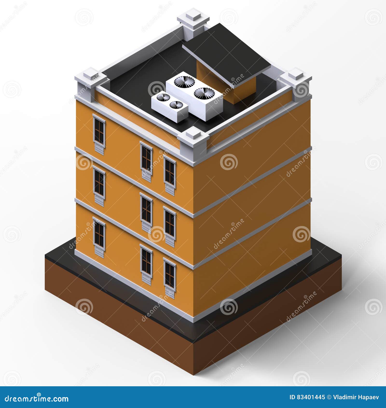 Orange Residential Building in a Small Isolated Platform. Raster 3d ...