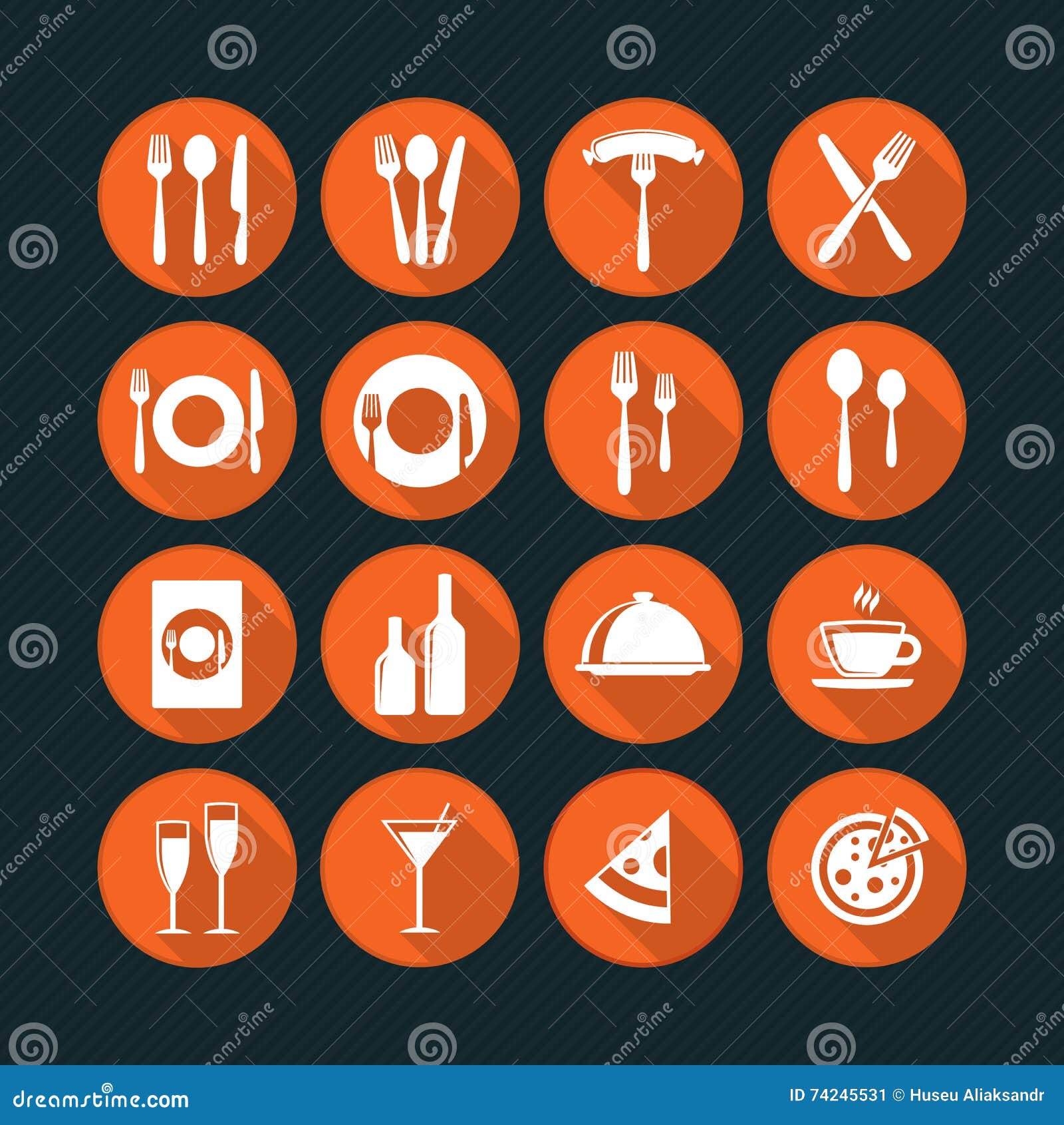 Orange Restaurant Icons Set Stock Vector - Illustration of pizza, plate ...