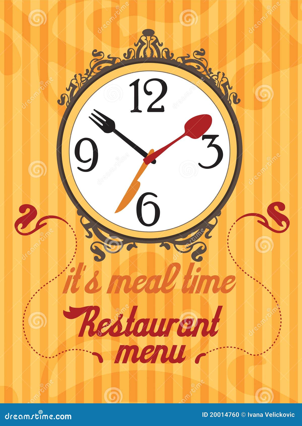 Orange Restaurant Menu with Clock Stock Vector - Illustration of clock ...