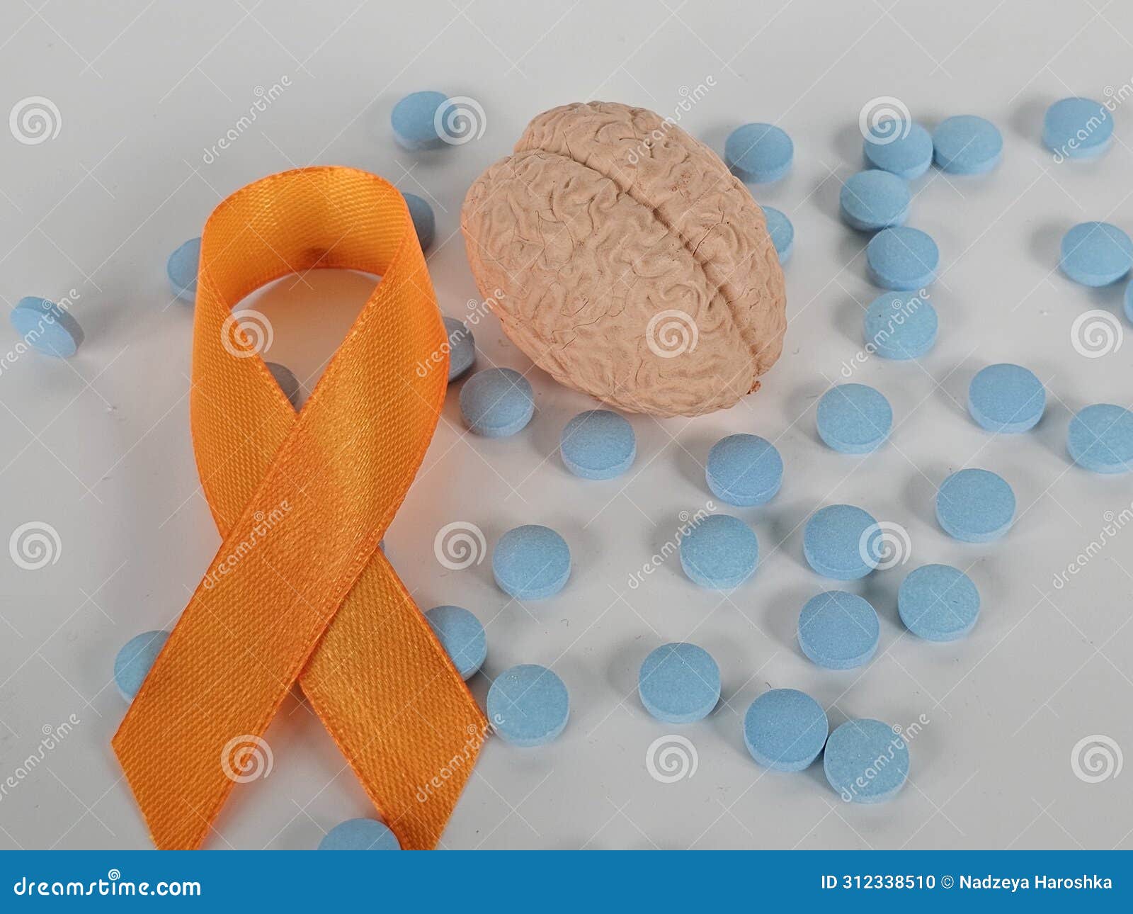 Orange Ribbon and Brain Anatomy Stock Photo - Image of stethoscope ...