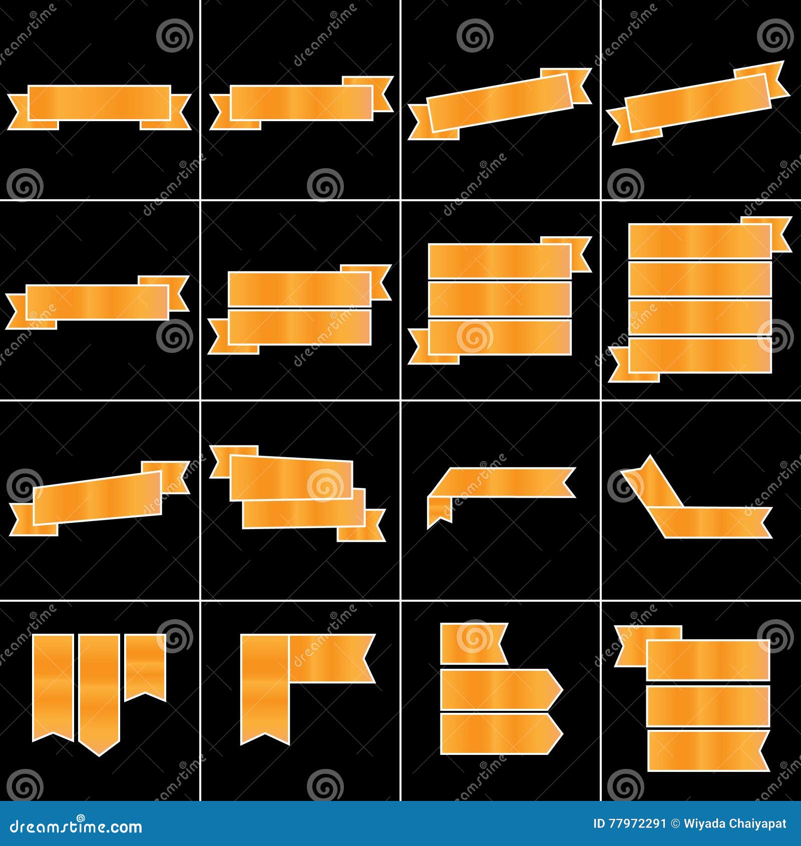 Orange ribbon icons set stock illustration. Illustration of label ...