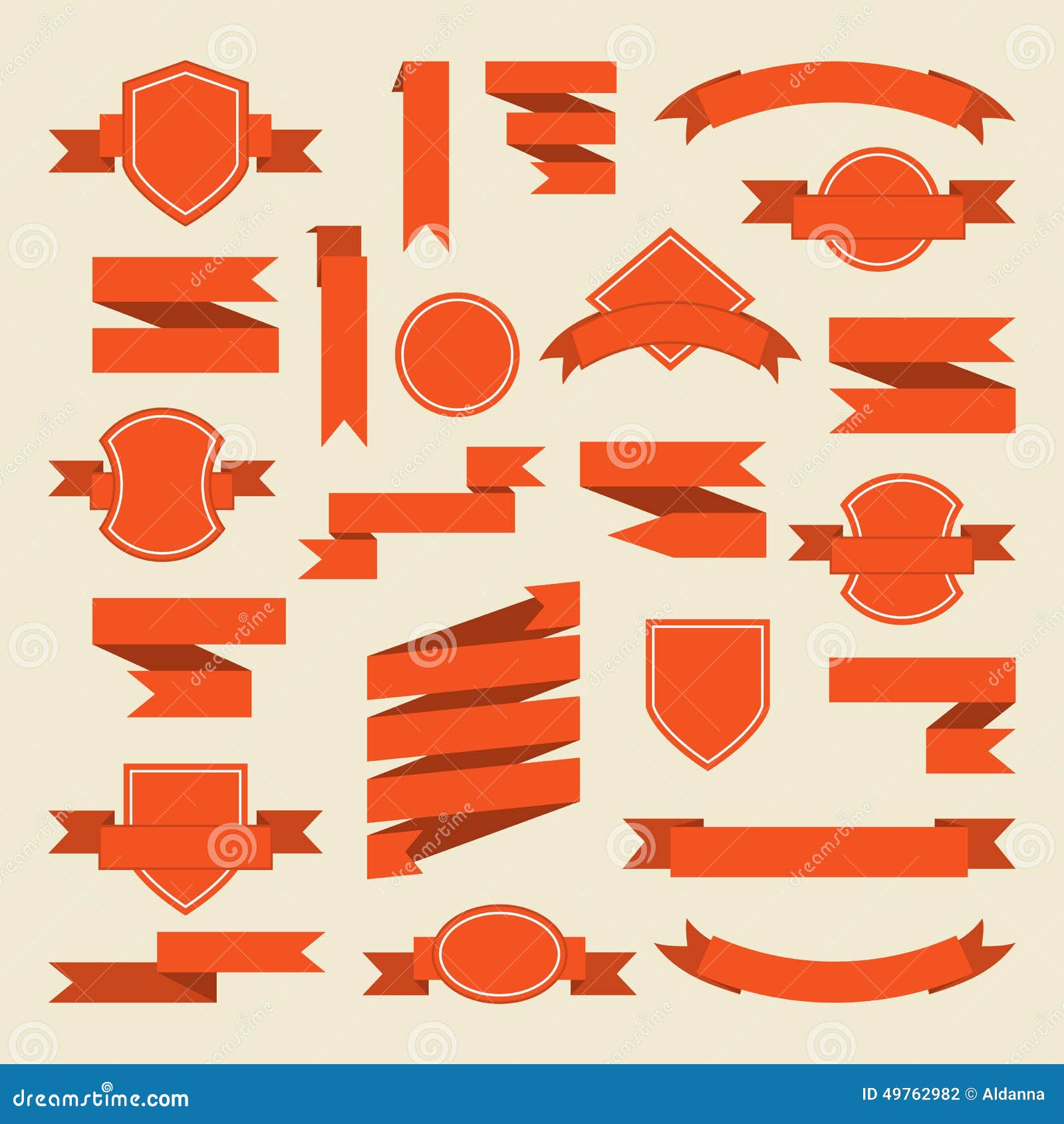 Orange Ribbons and Label Set in Flat Style Stock Vector - Illustration ...