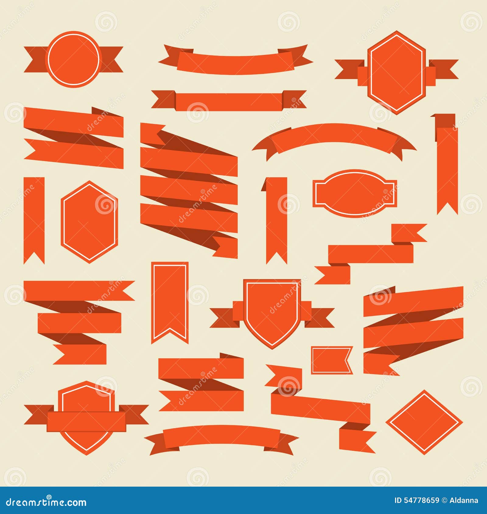 Orange Ribbons and Label Set in Flat Style Stock Vector - Illustration ...