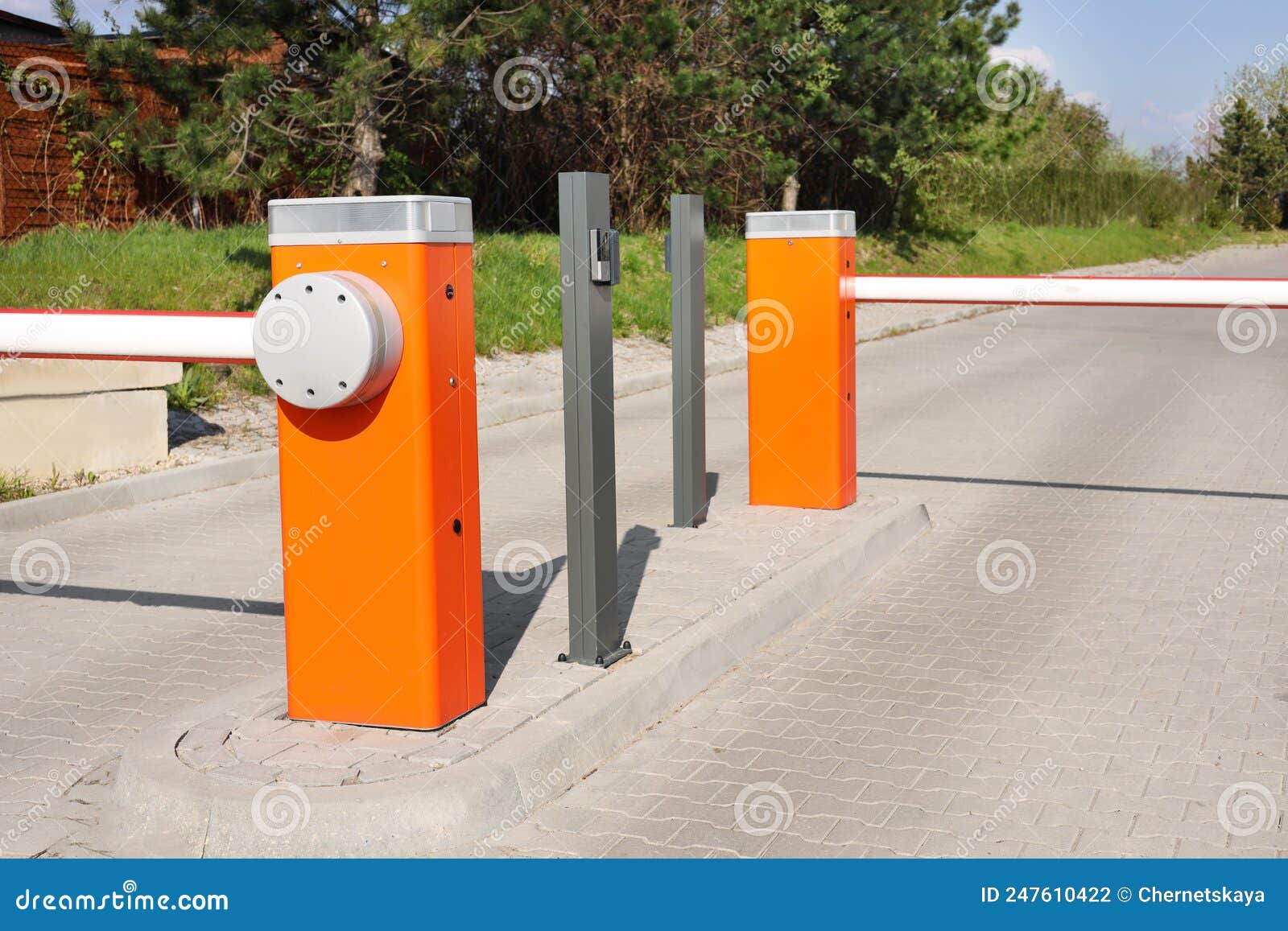 Orange Road Barriers Outdoors on Sunny Day Stock Photo - Image of ...