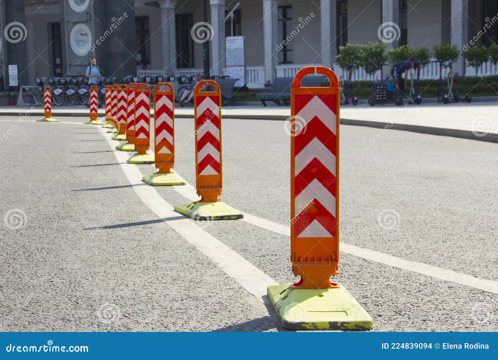 Orange Road Dividers. Curved Line of Dividing Posts on the Double Road ...