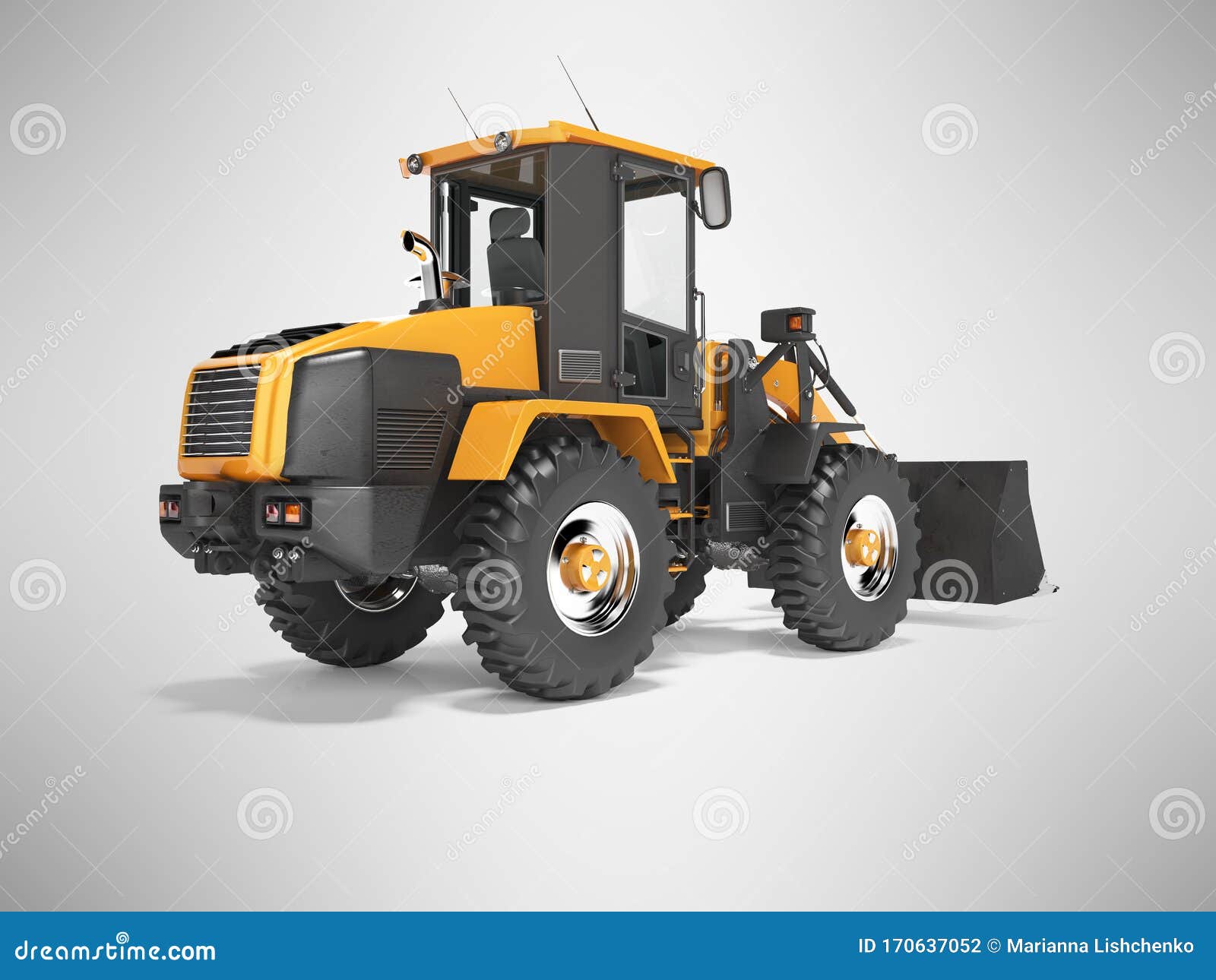 Orange Road Frontal Loader 3D Rendering on Gray Background with Shadow ...