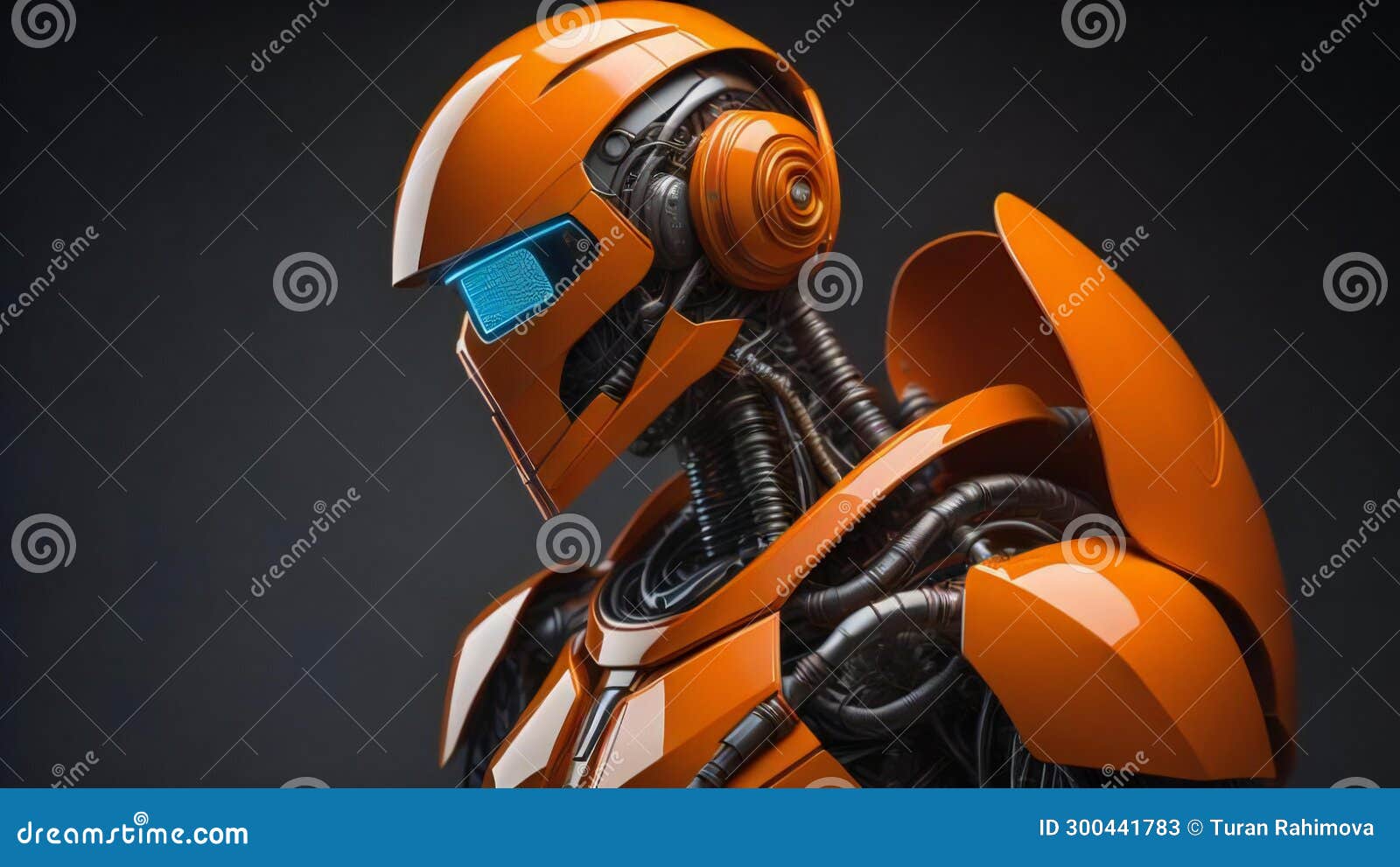 Orange Robot on Black Background. Technology Concept Stock Illustration ...