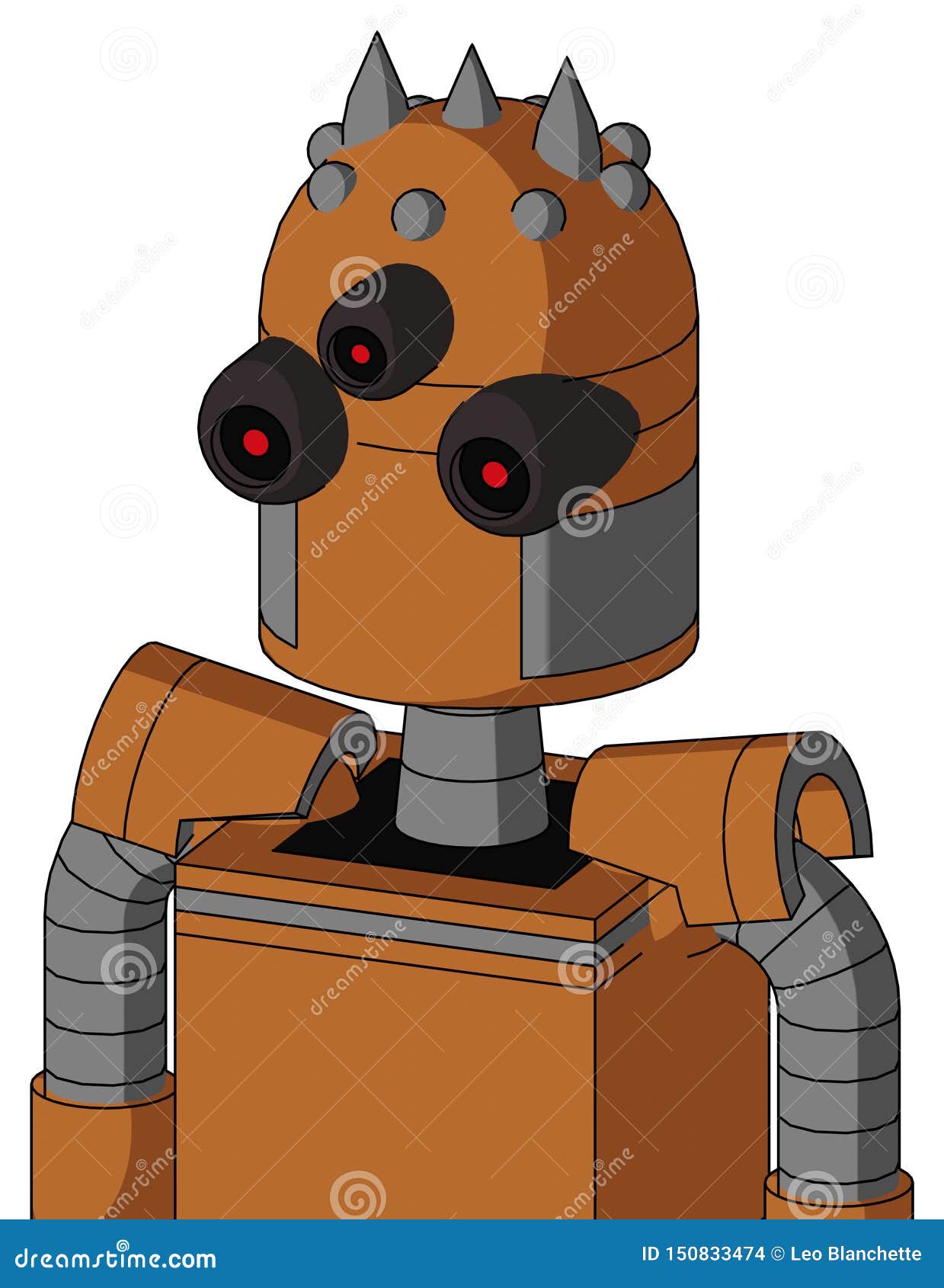 Orange Robot with Dome Head and Three-Eyed and Three Spiked Stock ...