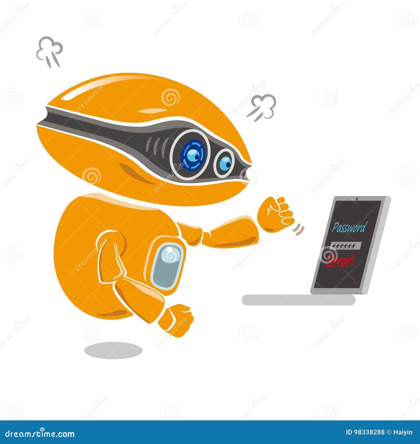 Orange Robot Get Impatient at Trouble of Error Message on the Laptop ...