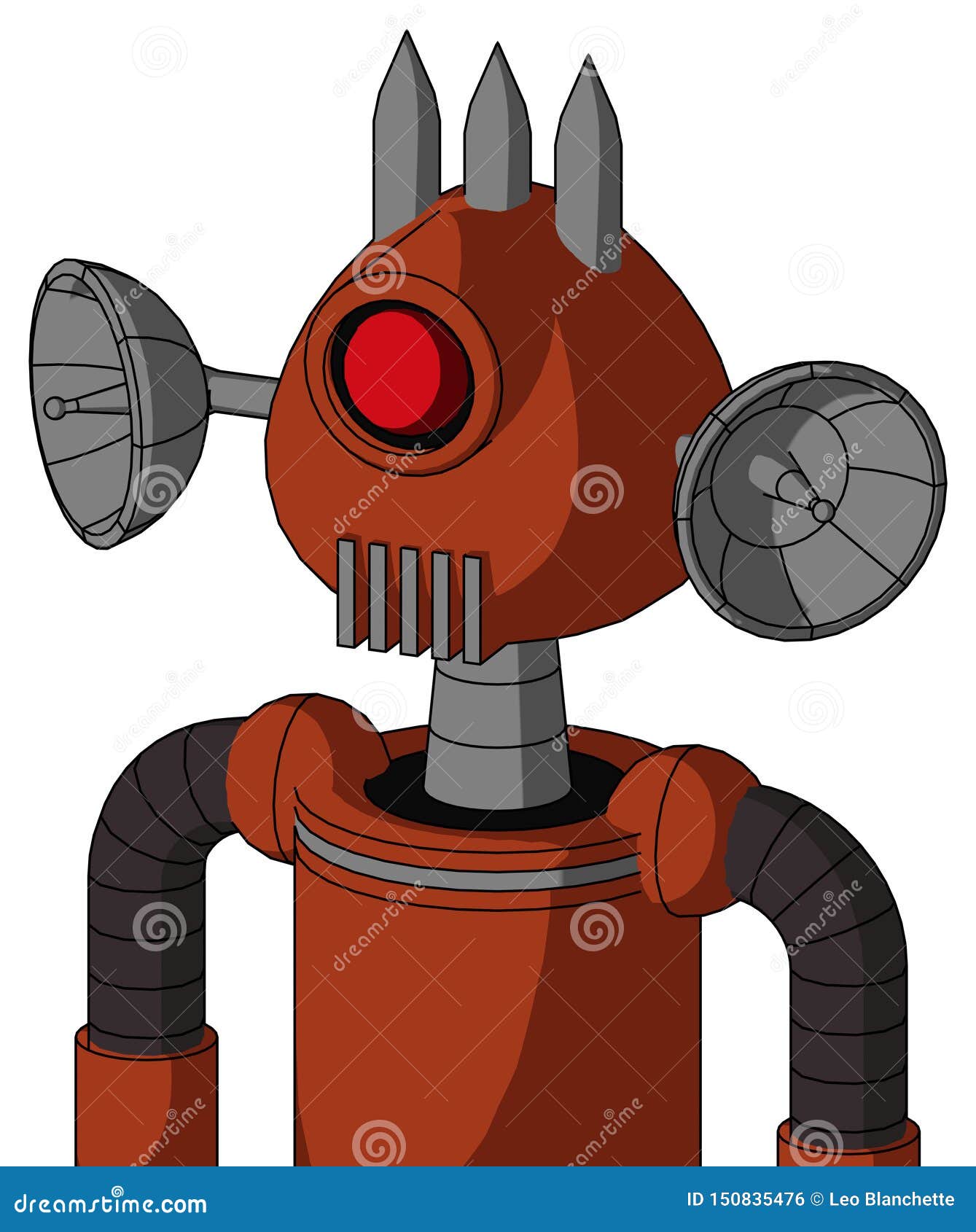 Orange Robot with Rounded Head and Vent Mouth and Cyclops Eye and Three ...