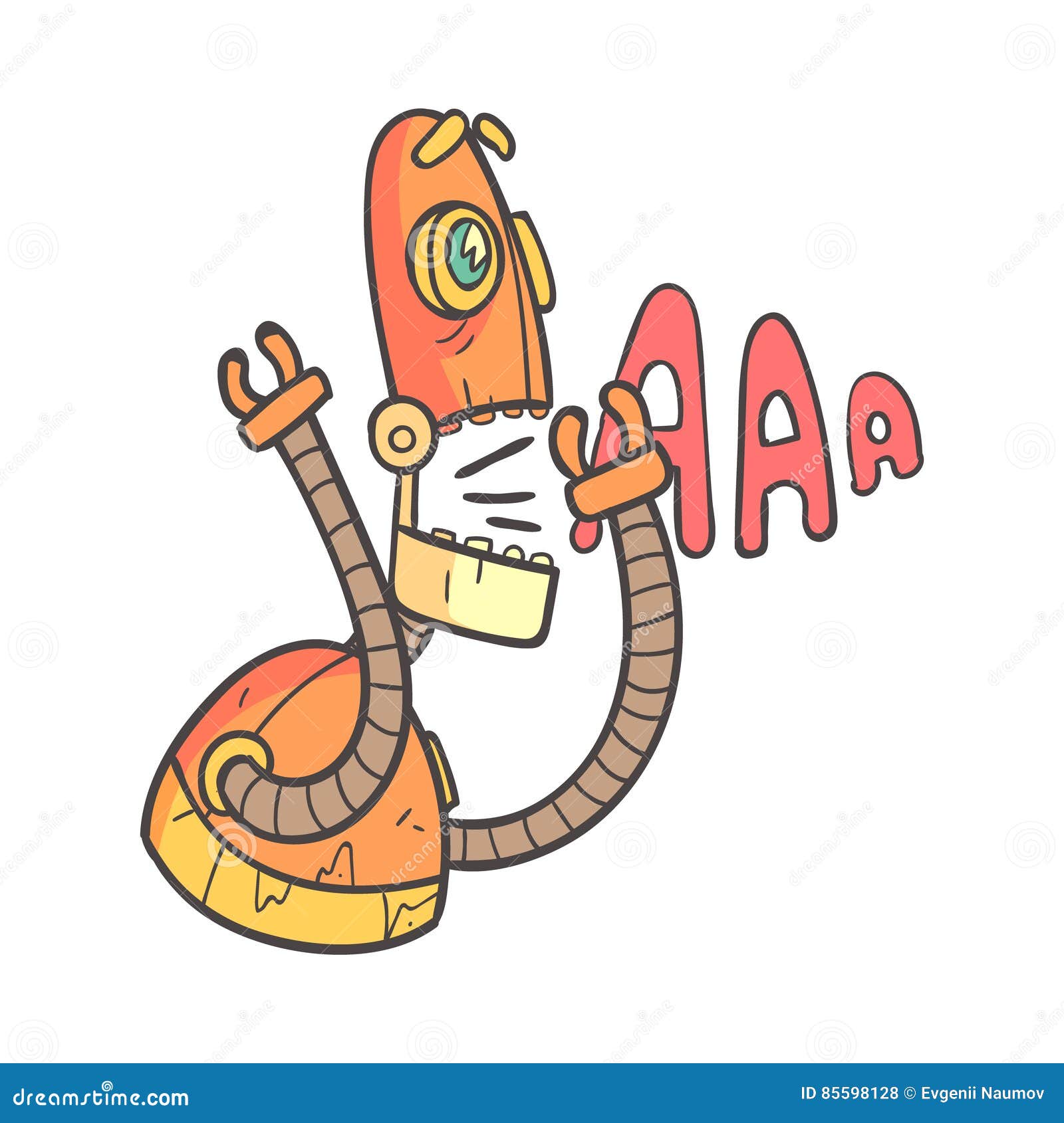 Orange Robot Screaming AAA Cartoon Outlined Illustration with Cute ...