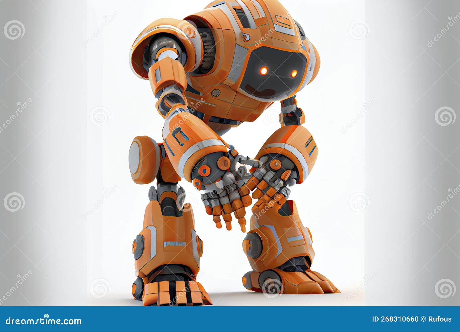 Orange Robot Shake Hand Isolated on White Background. 3D Rendering ...