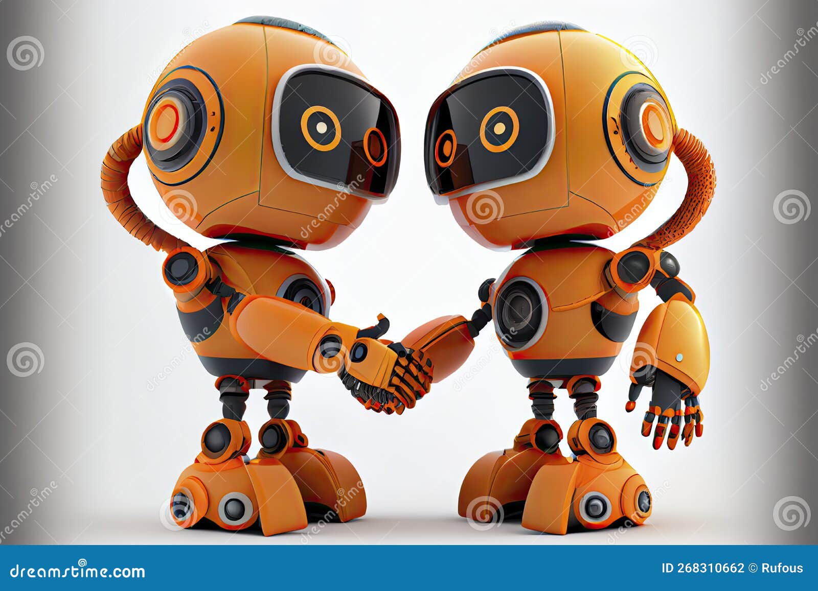 Orange Robot Shake Hand Isolated on White Background. 3D Rendering ...