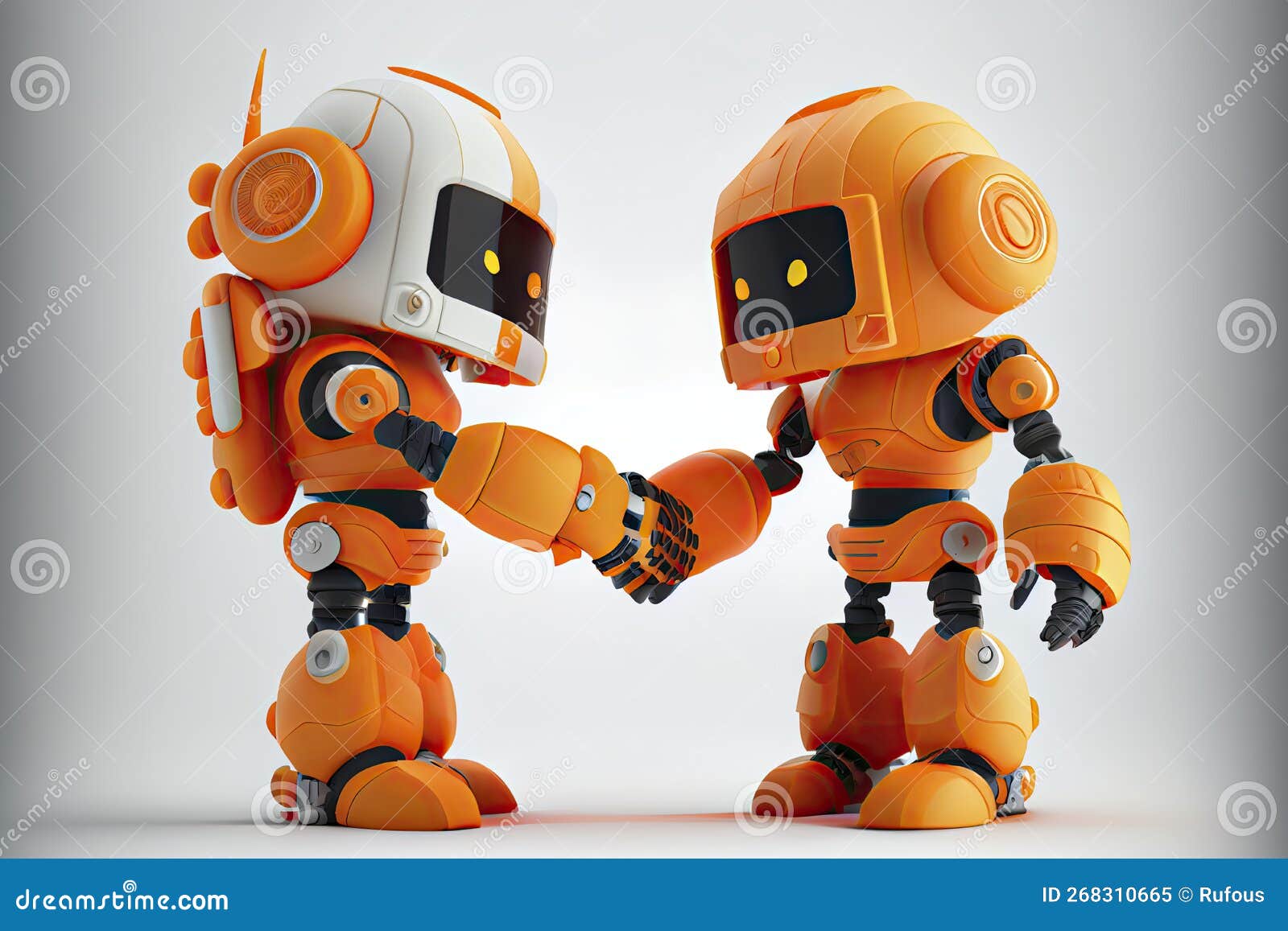Orange Robot Shake Hand Isolated on White Background. 3D Rendering ...