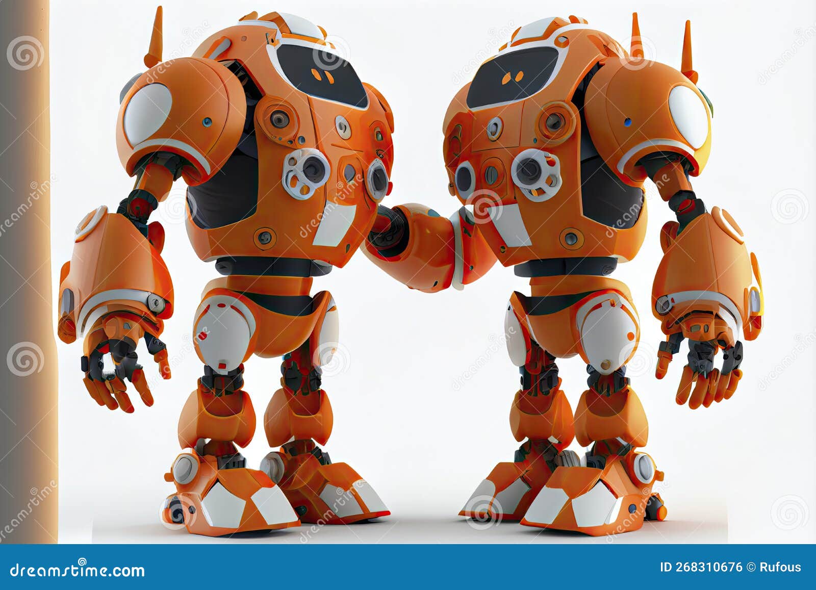 Orange Robot Shake Hand Isolated on White Background. 3D Rendering ...