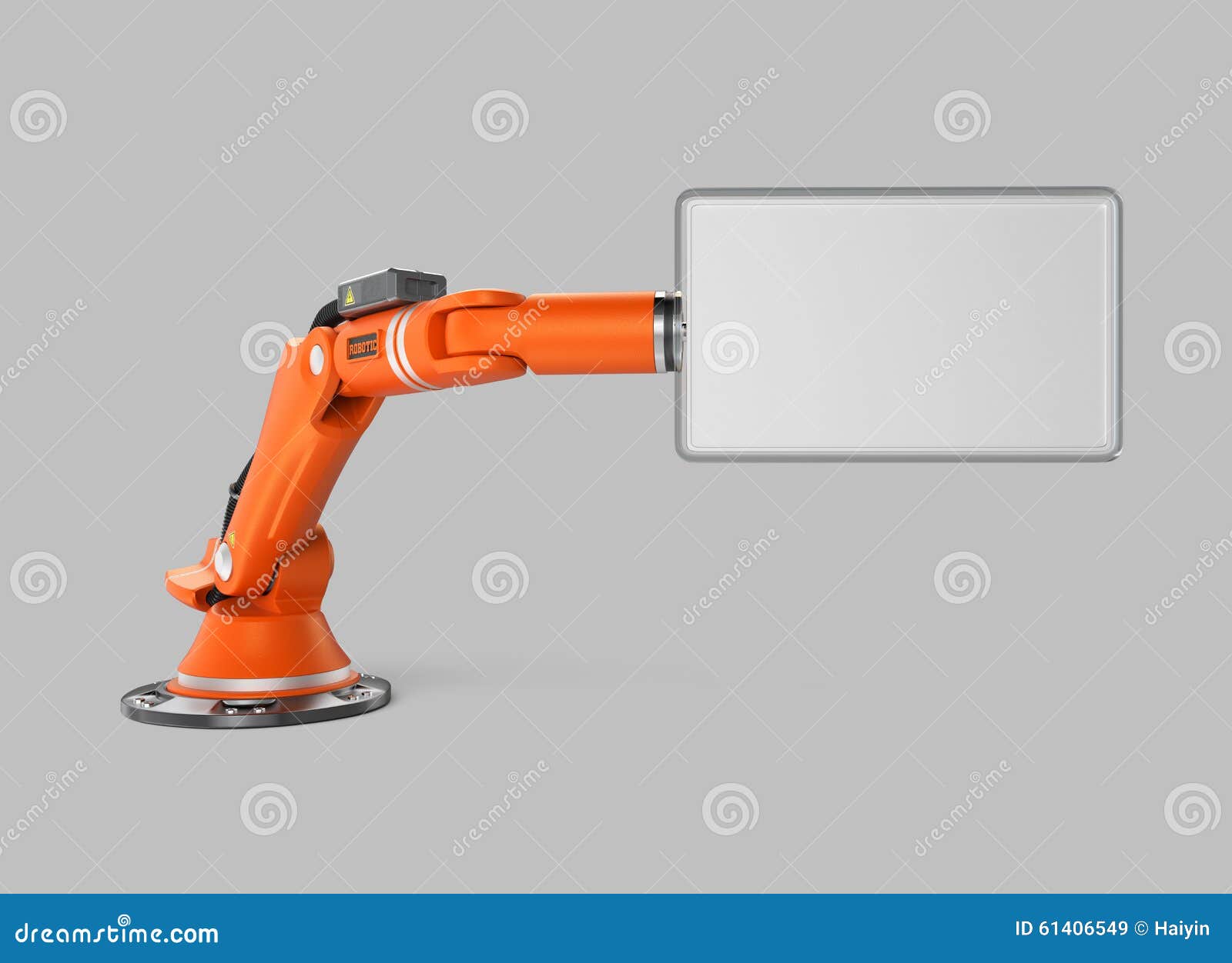 Orange Robotic Arm Holding A Blank Sign Board Royalty-Free Stock ...